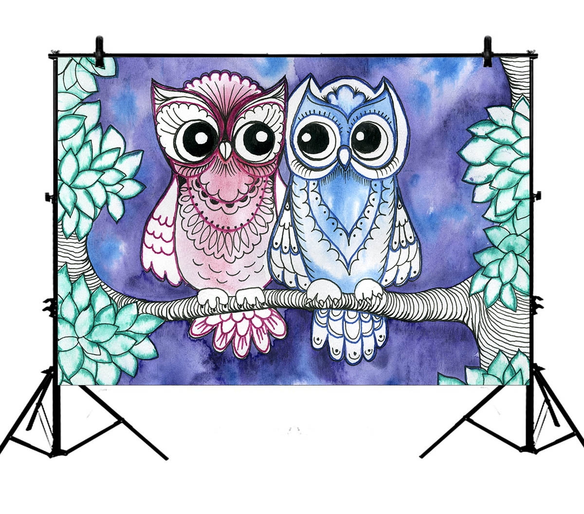 YKCG 7x5ft Watercolor Owls on Branches Green Tree Leaves Photography ...