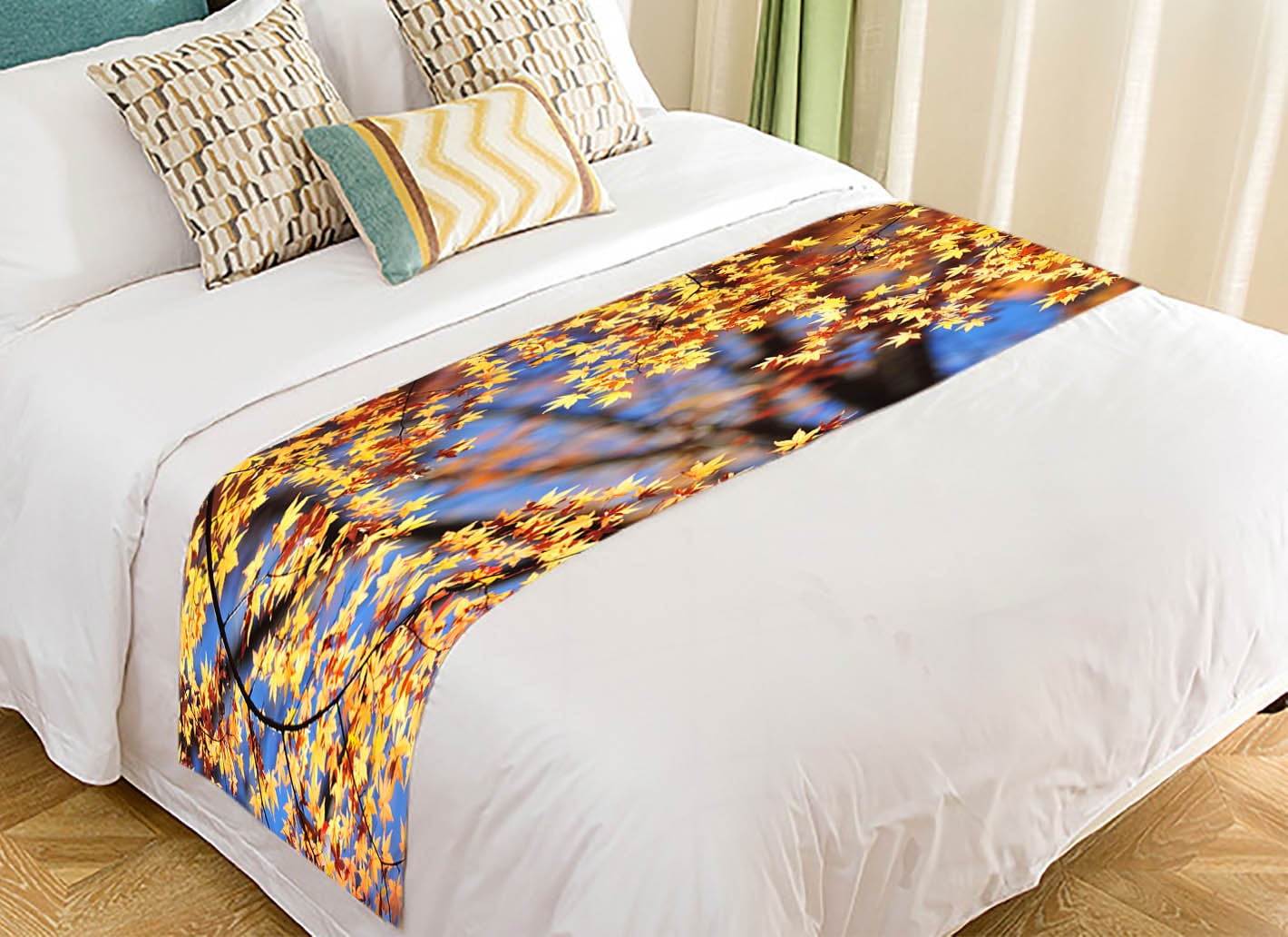 YKCG Autumn Maple Leaves Fall Prime Bed Runner Bedding Scarf Size 20x95 ...