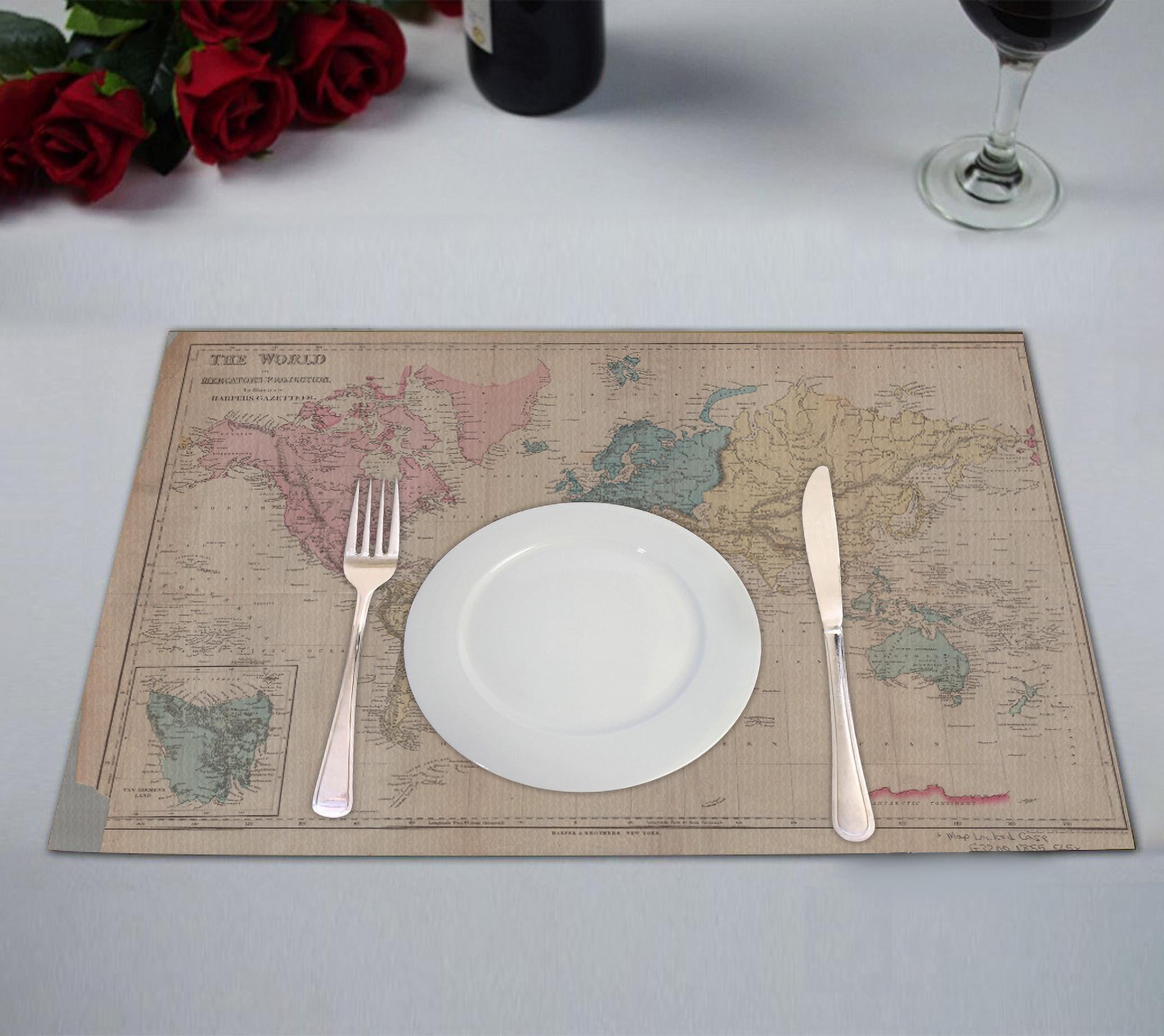 YKCG Globe Art Earth World Map Placemats Size 12x18 inches,Set of 2 ...