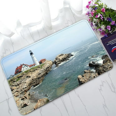 PHFZK Nautical Beach Doormat, Lighthouse Ocean Wave Rocky Beautiful ...