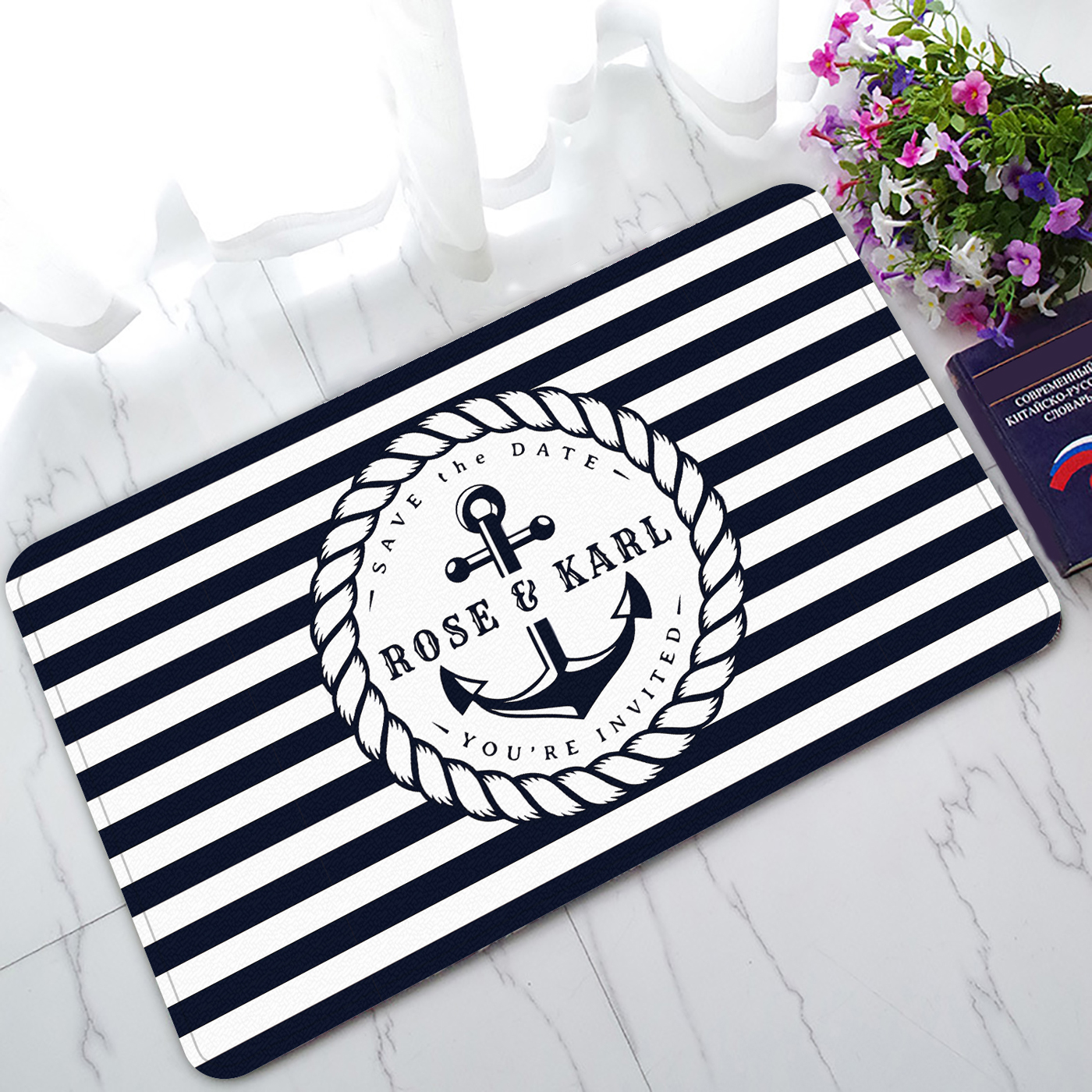 YKCG Nautical Anchor Blue Stripes Doormat Indoor/Outdoor/Bathroom ...
