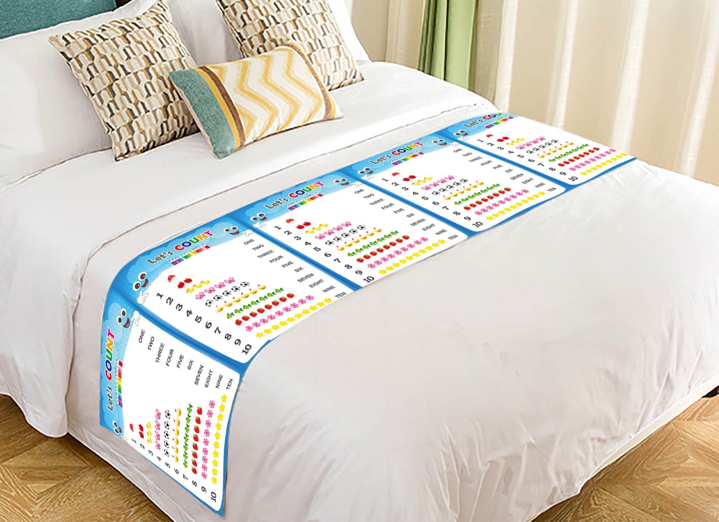 YKCG Numbers Counting Practice Printable Educational Bed Runner Bedding ...