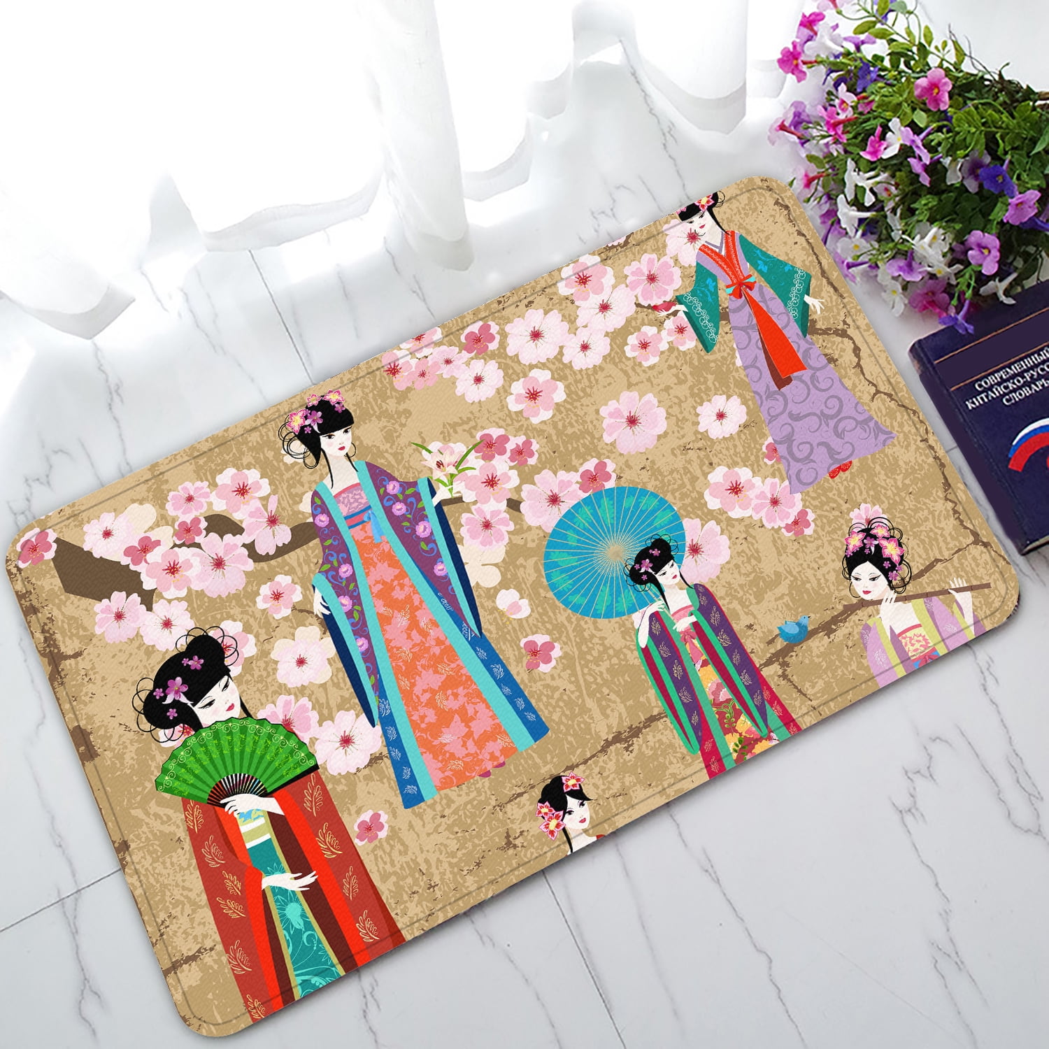 YKCG Oriental Girl in Chinese Costume Pink Floral Cherry Blossom ...