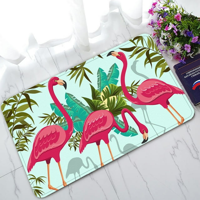 YKCG Pink Flamingo Tropical Floral Palm Leaves Doormat Indoor/Outdoor ...