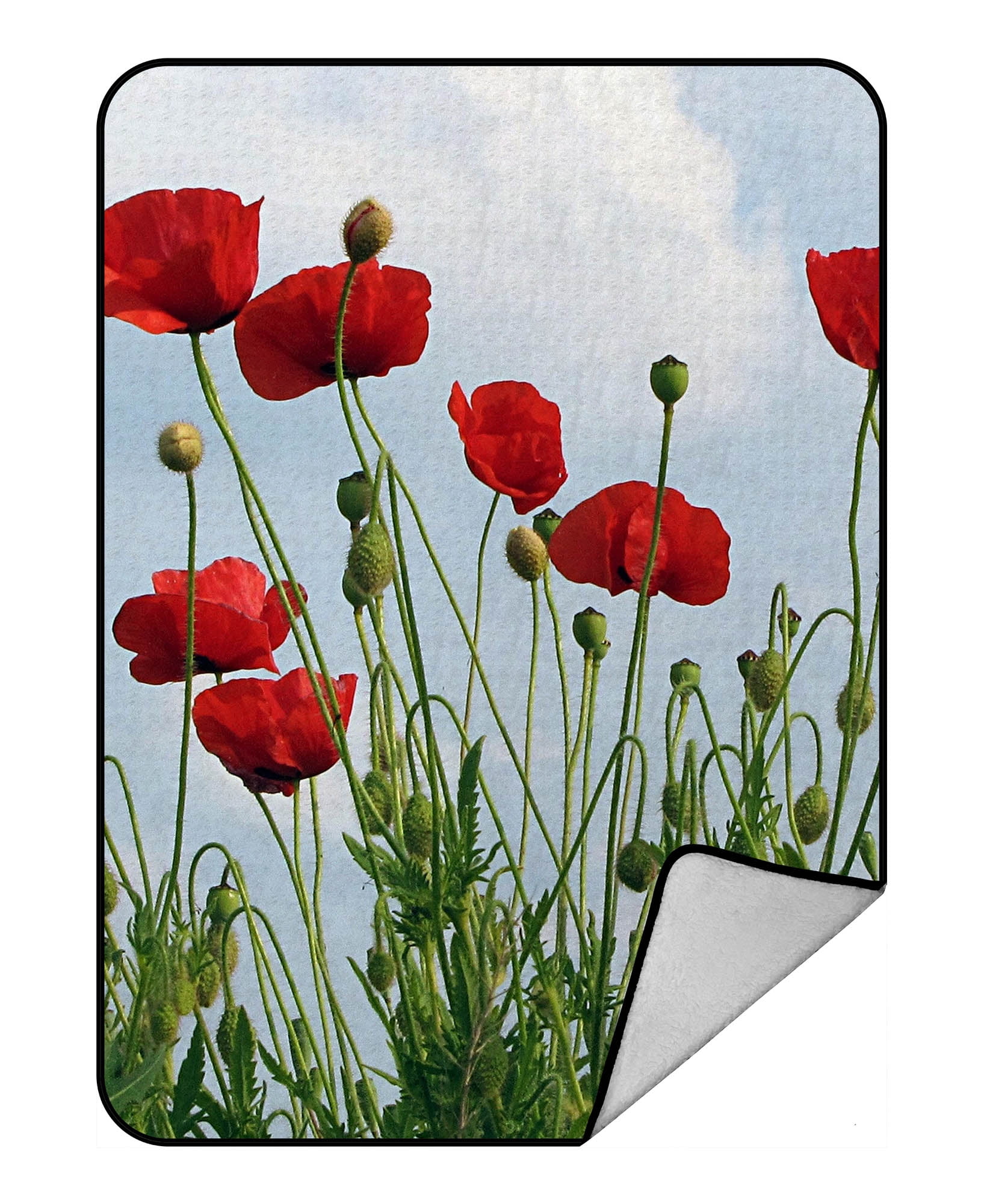 YKCG Red Poppies Blanket Crystal Velvet Front and Lambswool Sherpa ...