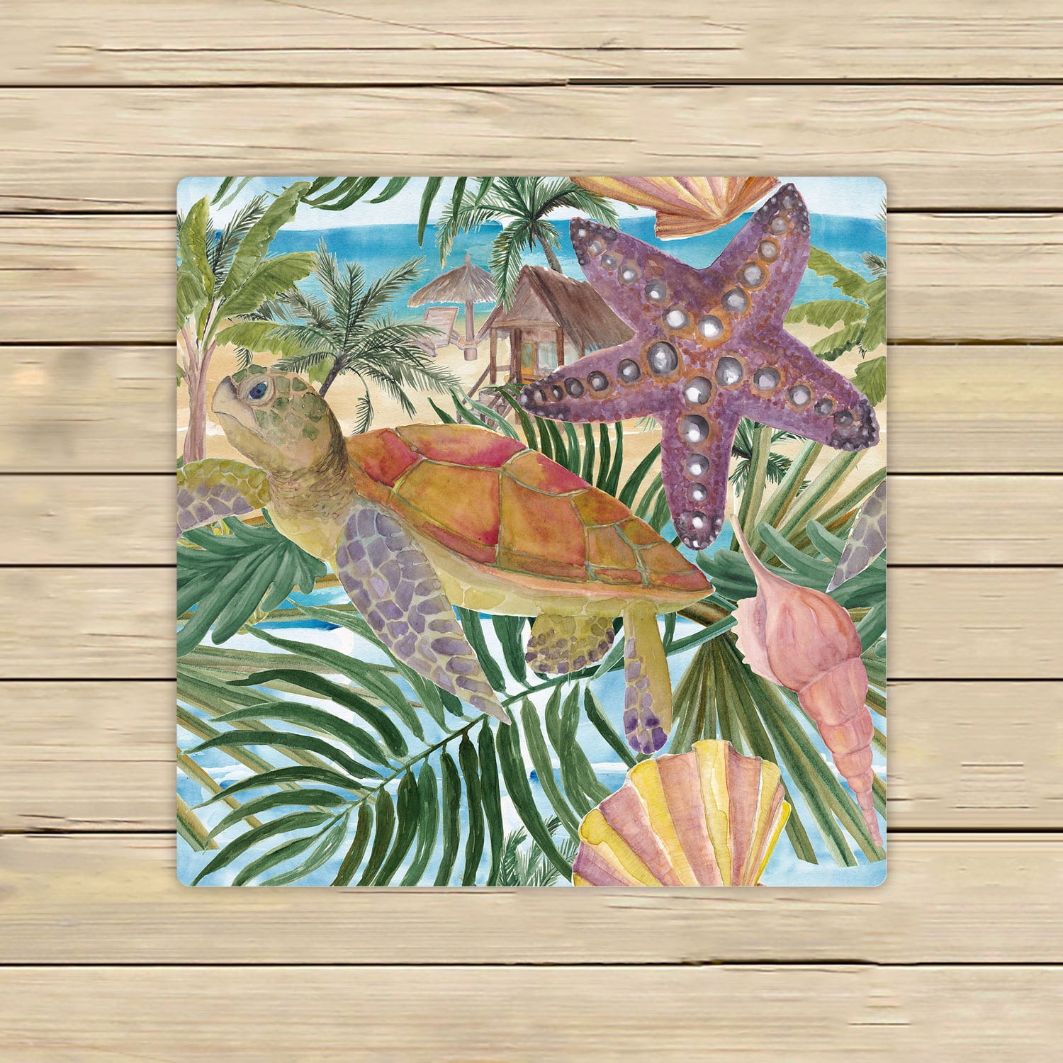 YKCG Sea Turtle Seashell Starfish Tropical Palm Tree Leaves Hand Towel ...