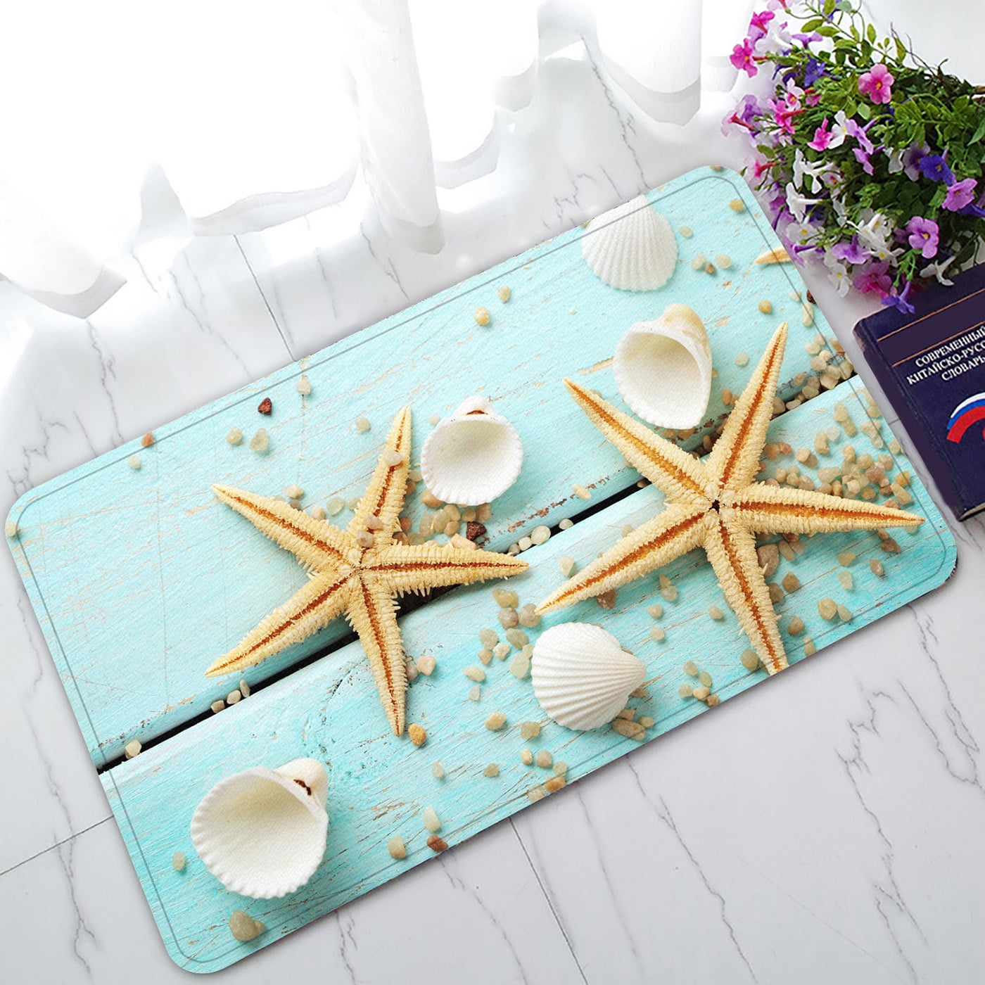 YKCG Seashell Sand Starfish Wooden Back Doormat Indoor/Outdoor/Bathroom ...