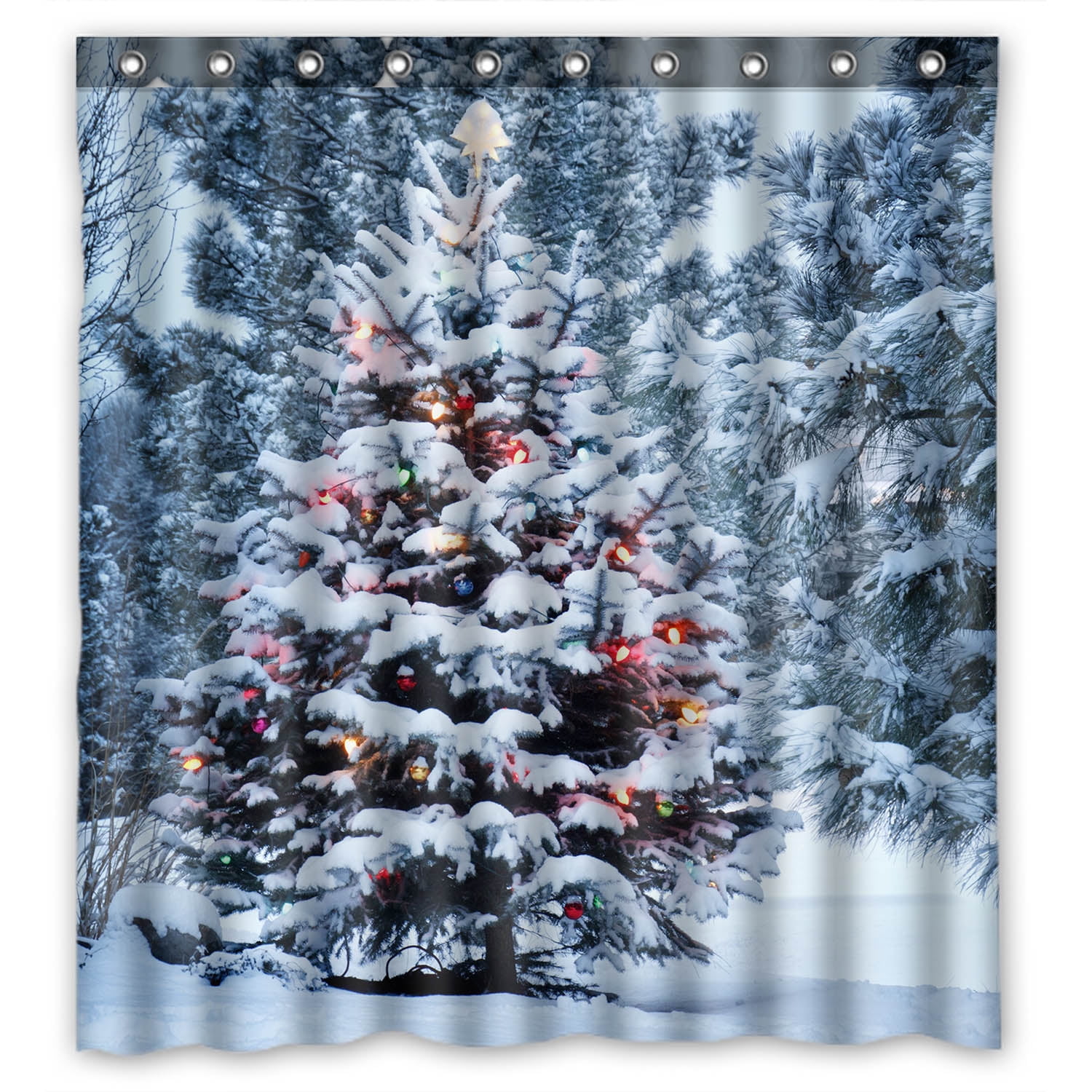 YKCG Snow Covered Christmas Tree Brightly Winter Snowy Scenery Shower ...