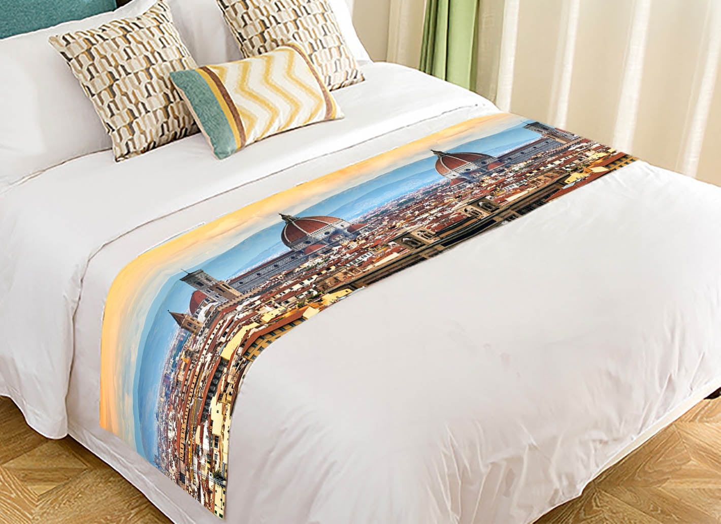 YKCG Sunset Skyline Landscape Florence Cityscape Bed Runner Bedding ...