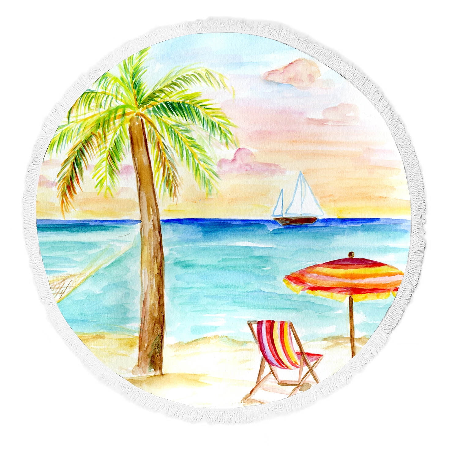 YKCG Tropical Beach Summer Palm Tree Coconut Round Beach Towel Beach ...