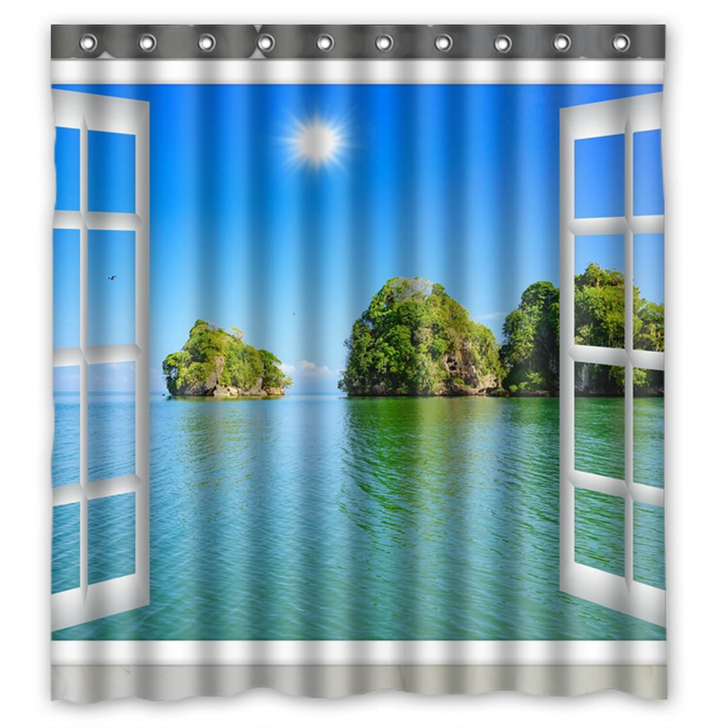 YKCG Window Ocean View Waterproof Fabric Bathroom Shower Curtain 66x72 ...