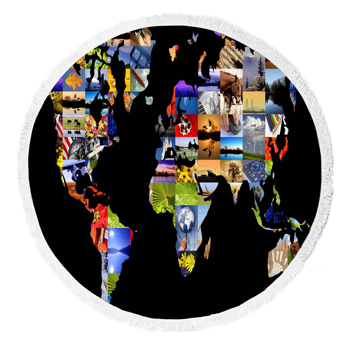 YKCG World Map Composed of Photograph Round Beach Towel Beach Mats ...