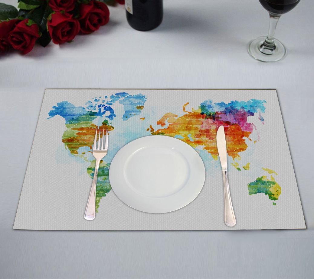 YKCG World Map Watercolor Placemats Size 12x18 inches,Set of 2 ...