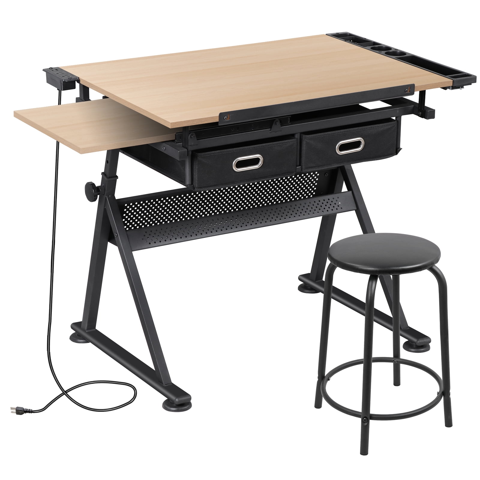 YKITRD Drafting Table and Stool Set with Tilted Tabletop and Adjustable ...