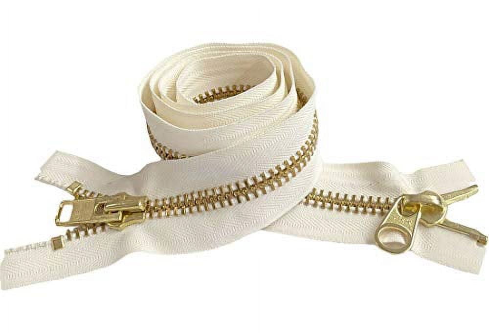 YKK #10 Extra Heavy Duty Brass Off-White Parka"2-Way" Dual Separating Jacket Zipper - Color: Off ...