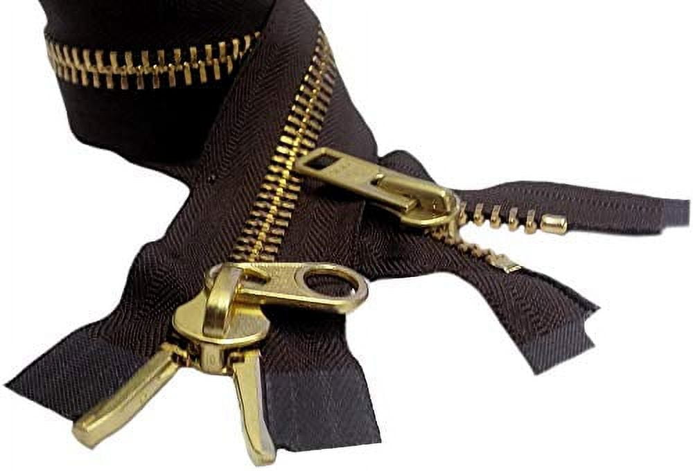YKK #5 Medium Weight Brass Brown"2-Way" Dual Separating Jacket Zipper - Color: Brown #570 - Made ...