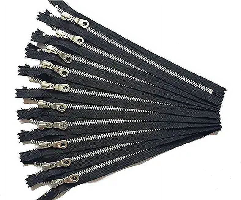 YKK Aluminum Metal Zippers with Donut Pull 10 Inch Number 5 in Black Silver Teeth Set of 12 ...