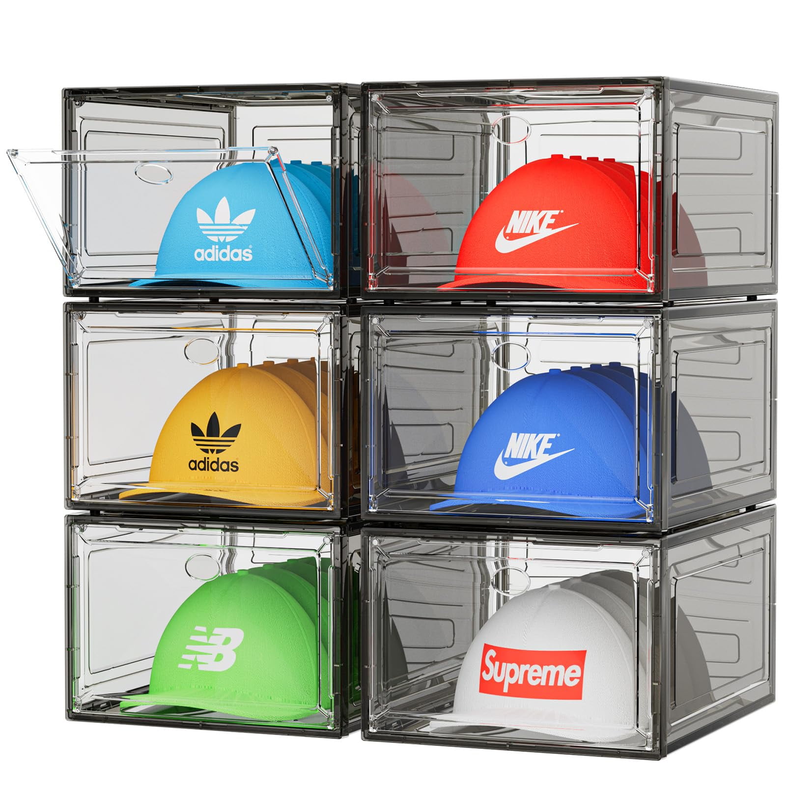 YKLSLH Hat Organizer Box, 6 Boxes for 40 Hats, Upgrade Harder Solid ...