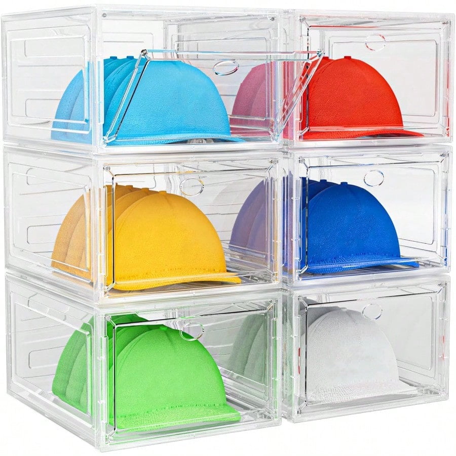YKLSLH Hat Organizer Box 6 Boxes For 40 Pack Hats Upgrade Harder Solid ...