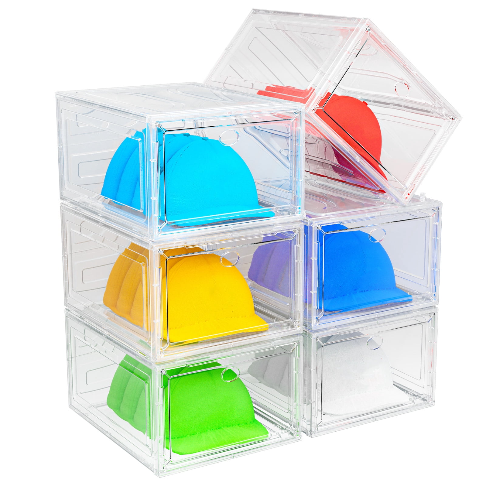 YKLSLH Hat Organizer Box, 6 Boxes for 40 Pack Hats, Upgrade Harder ...