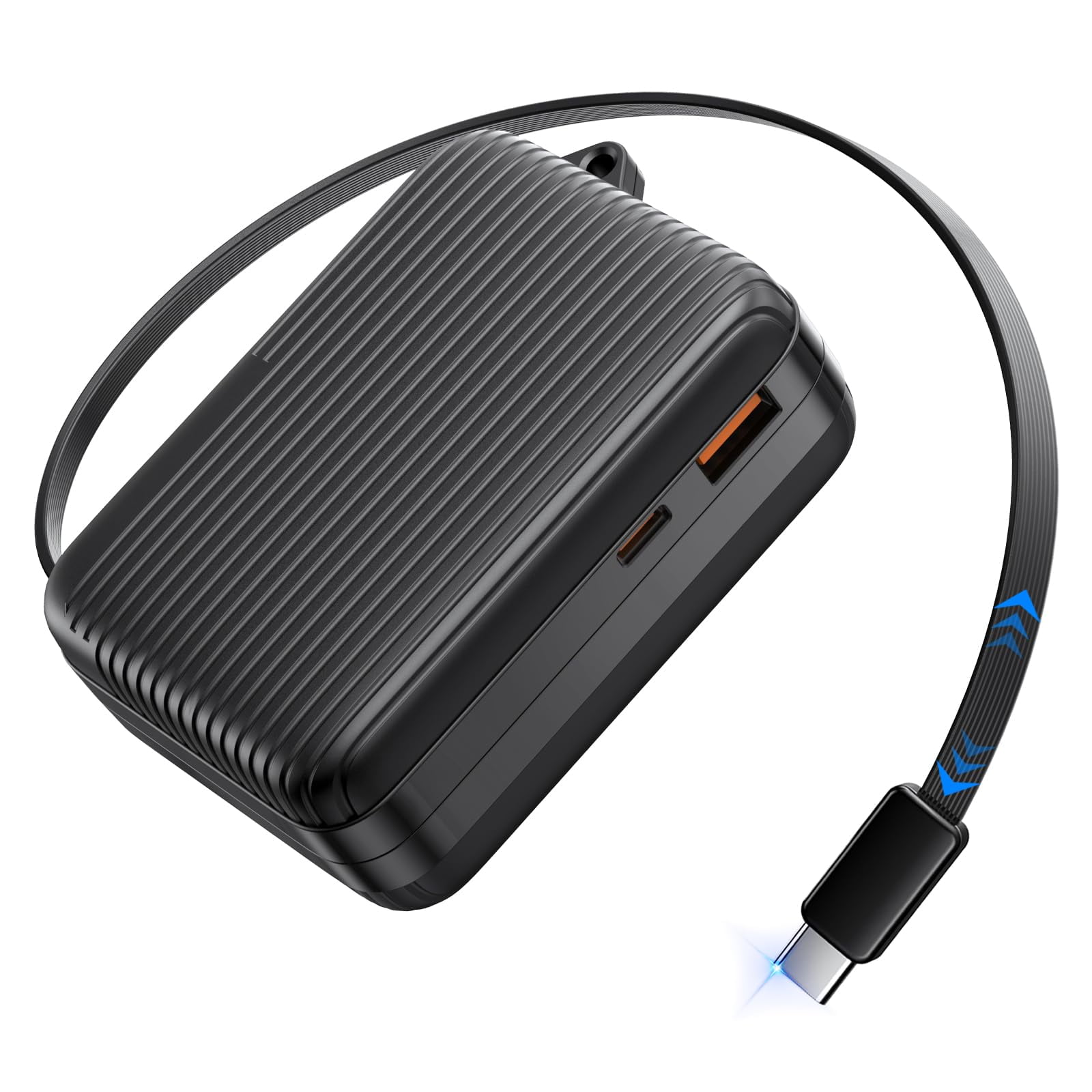 YKZ 10000mAh USB-C Portable Charger with Built-in Retractable Cable ...