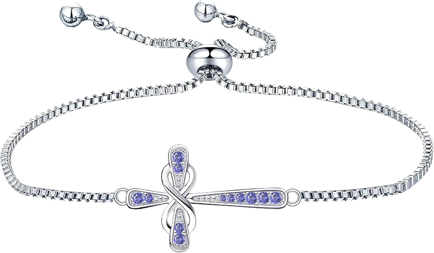 YL Cross Bracelet 925 Sterling Silver Infinity Sideways Link Bracelet Birthstone Jewelry for ...