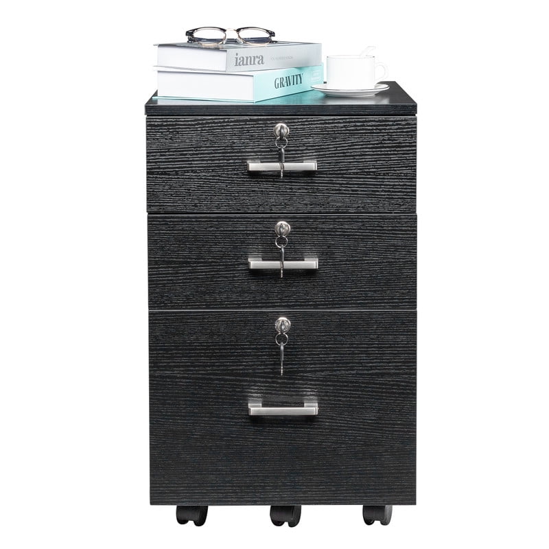 YLCW 3-Drawer Small Wood Rolling File Cabinet with Lock for Home Office ...