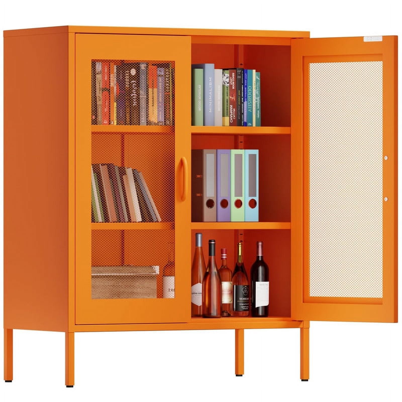 YLCW Orange Metal Cabinet,Metal Locker Storage Cabinet with Mesh Doors ...