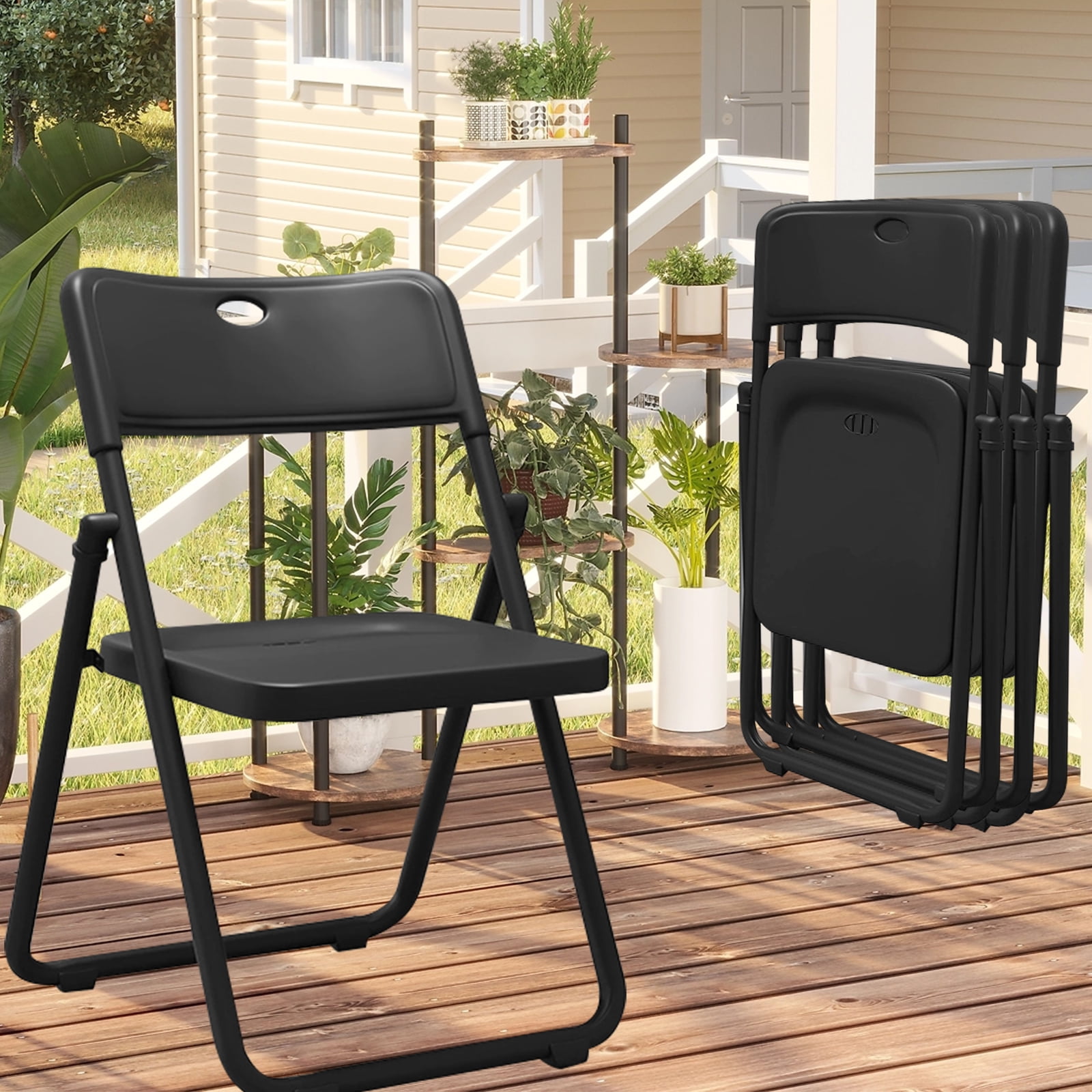 YLGJ&TIDY 4 Pack Plastic Folding Chair, Stackable Portable Foldable ...