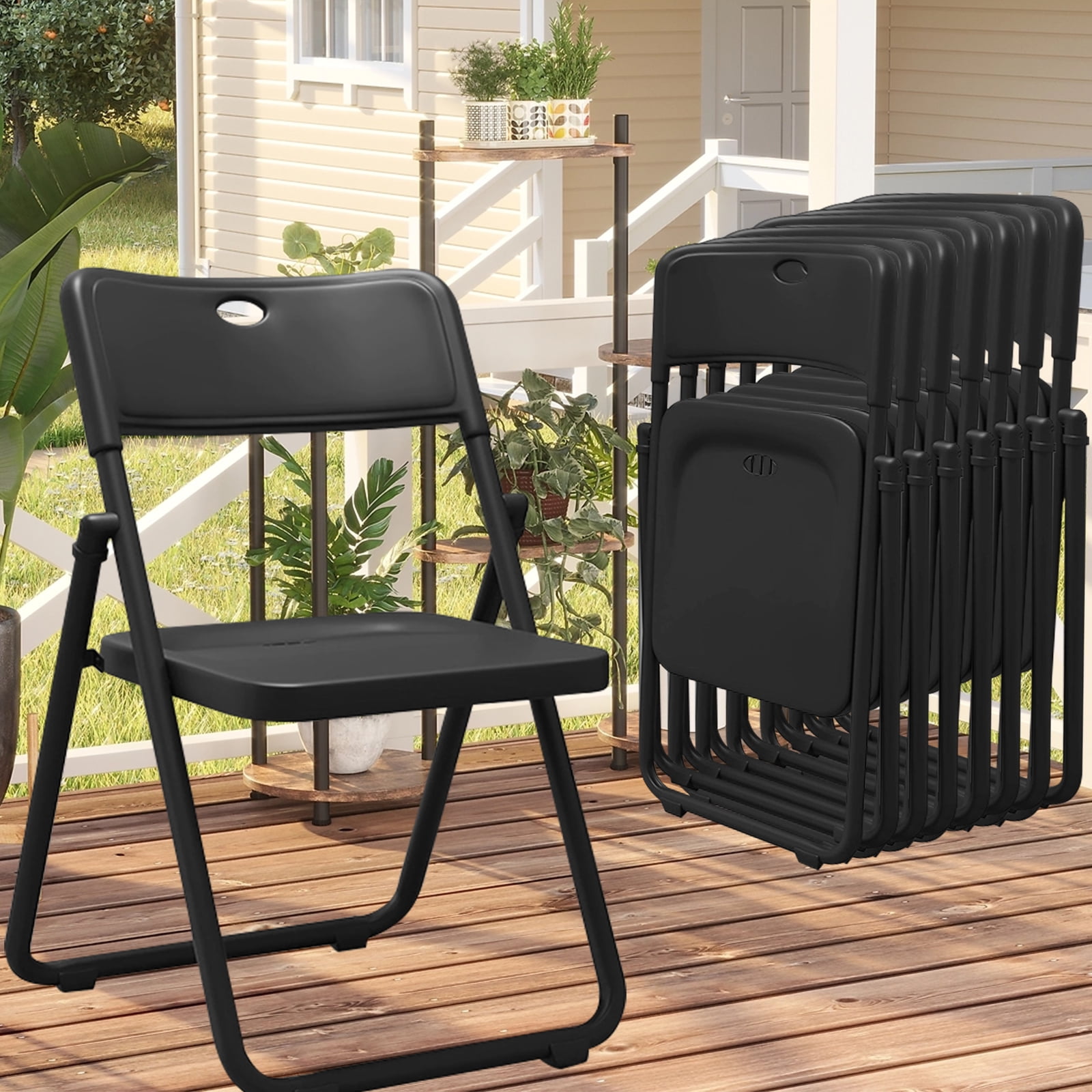 YLGJ&TIDY 8 Pack Plastic Folding Chair, Stackable Portable Foldable ...