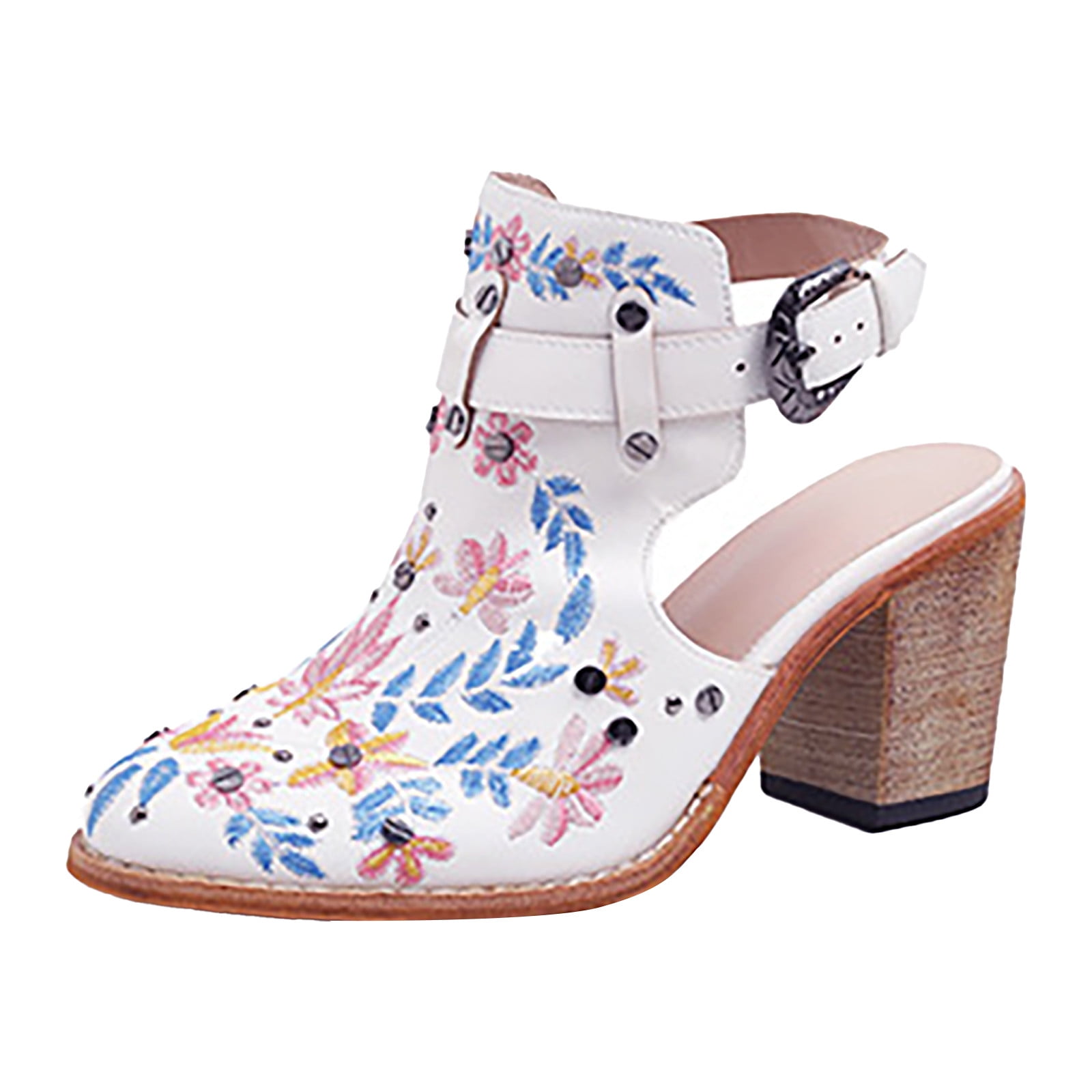 YLJFXJSJ Women High Heels Shoes with Vintage Closed Toe Block Heel Slip ...