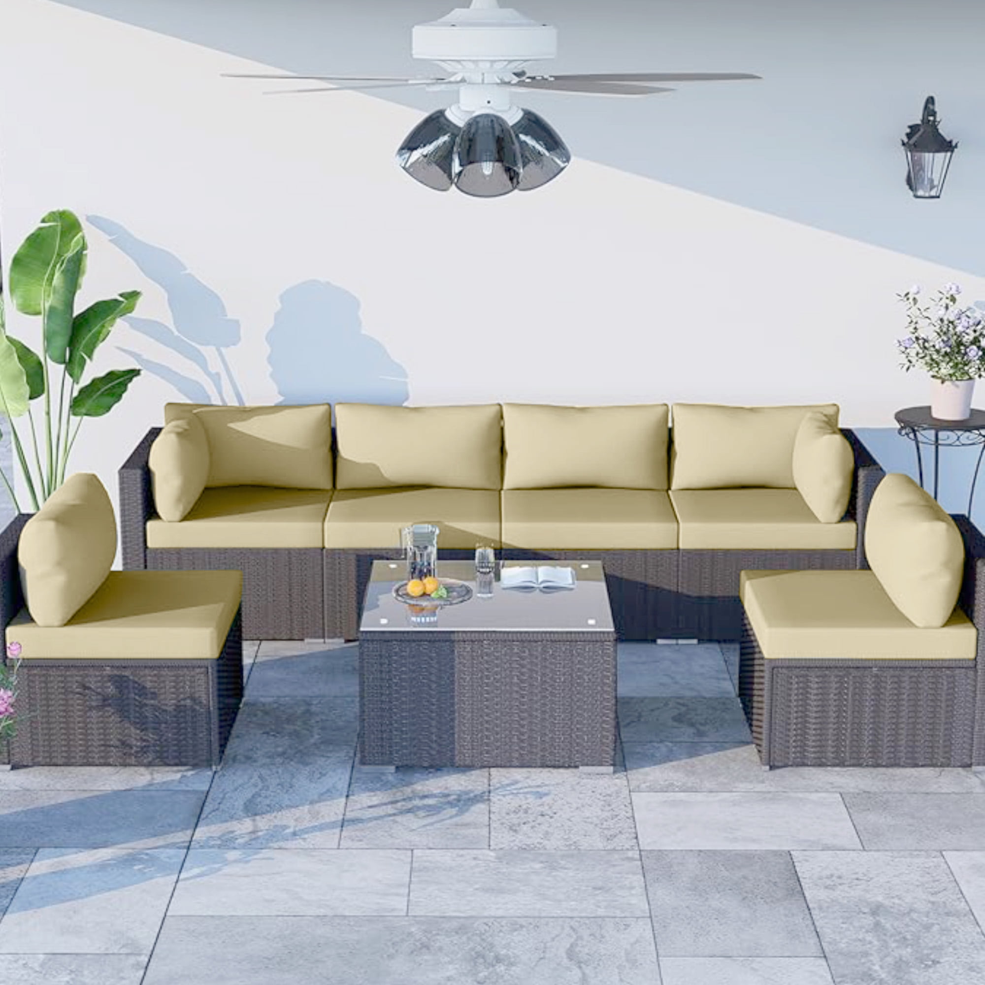 Ylln 14-Piece Outdoor Sectional Replacement Cushions for 6-Seat Patio ...