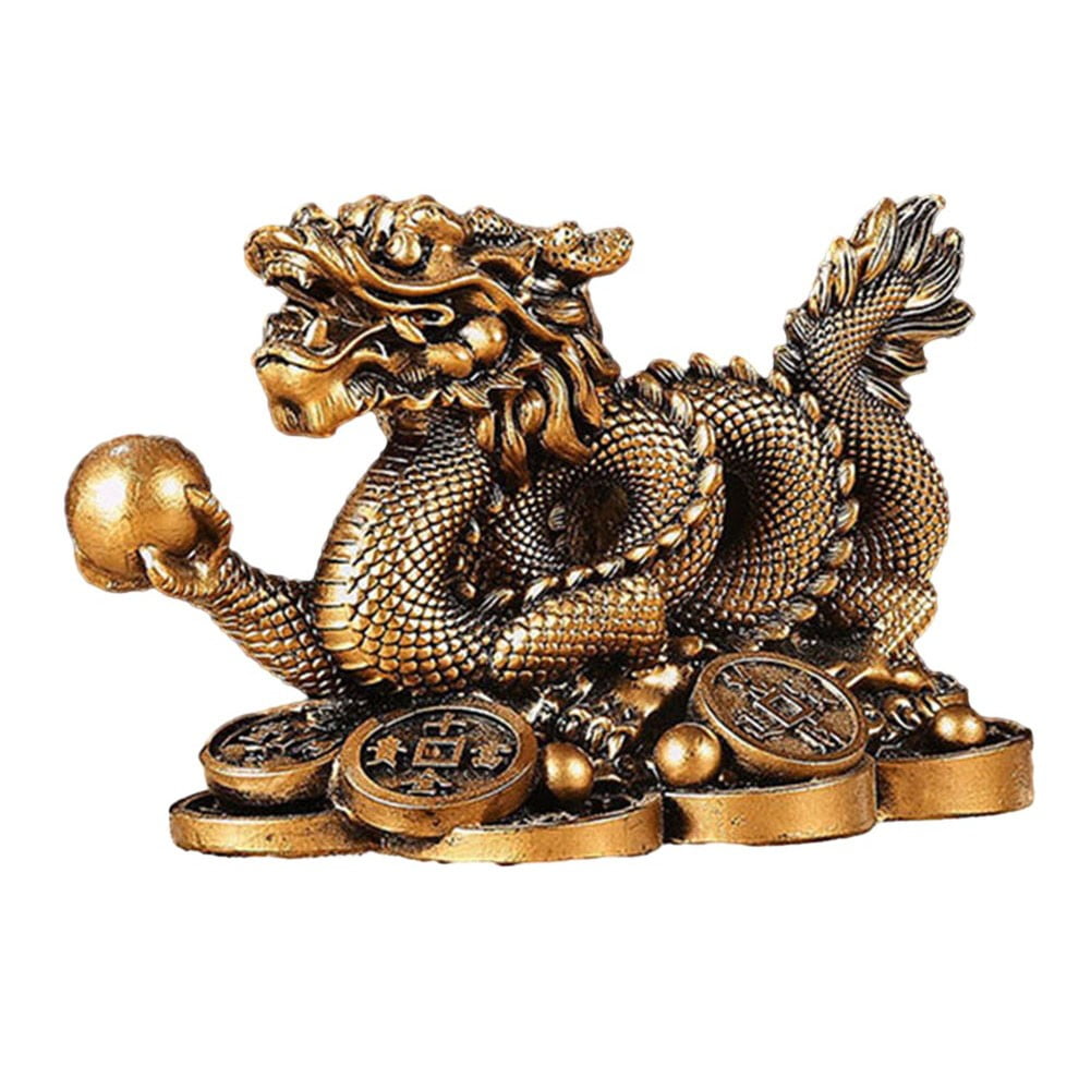 YLLSF Chinese Auspicious Money Dragon Statuette Resin Sculpture Feng ...