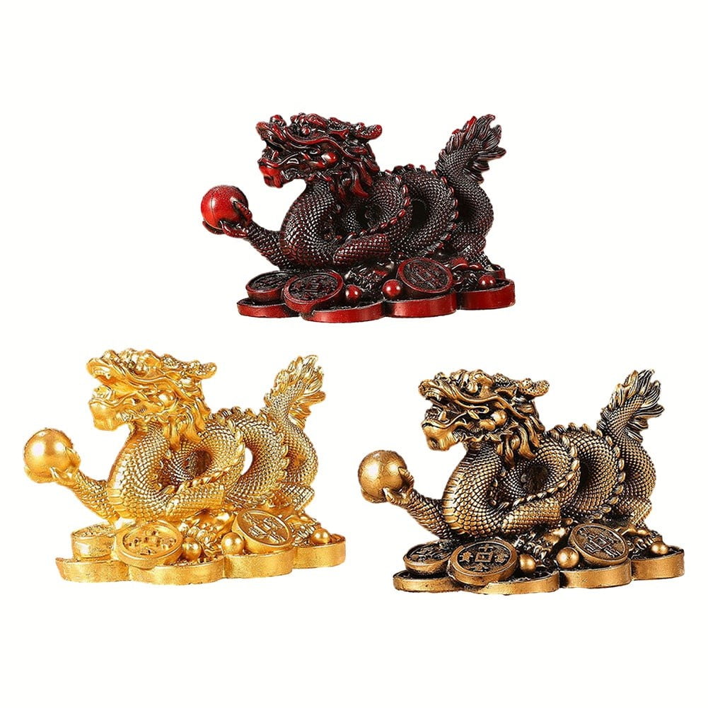 YLLSF Chinese Auspicious Money Dragon Statuette Resin Sculpture Feng ...