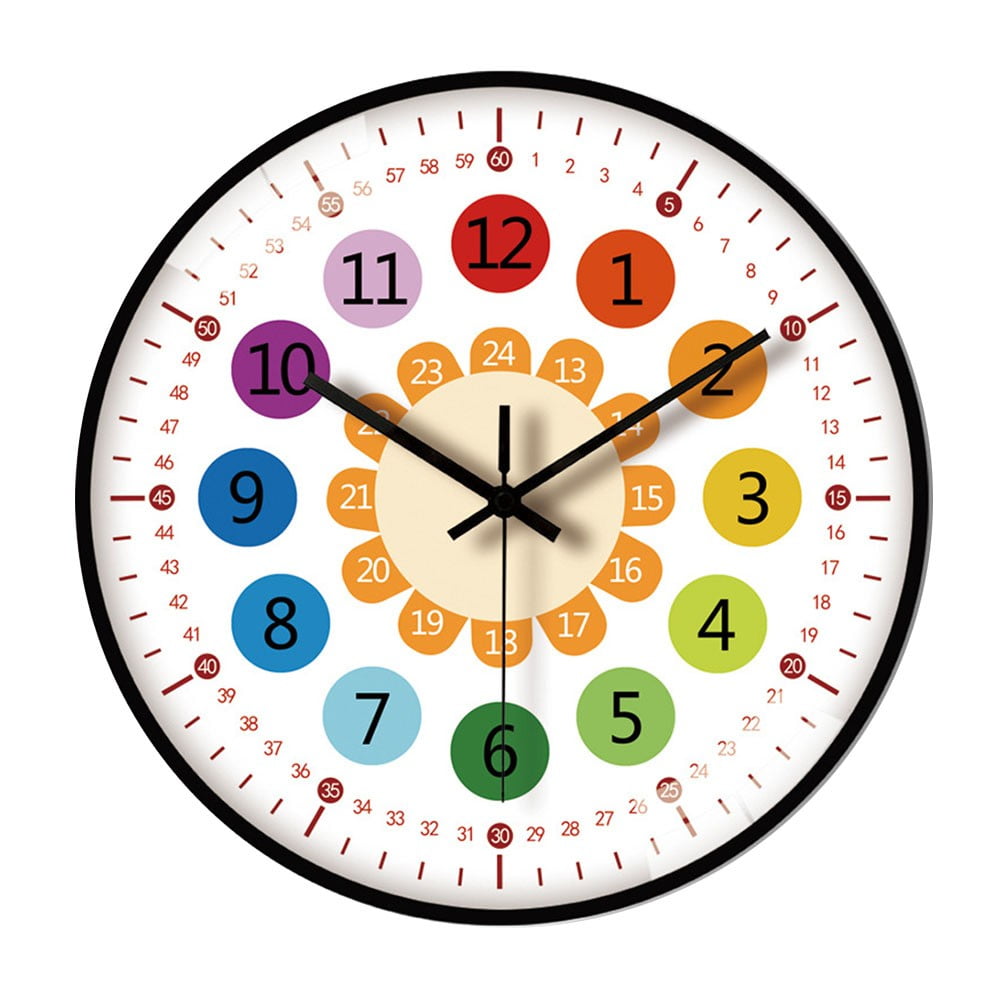 YLLSF Silent Wall Clock Teaching Clock Non Ticking Learning Clock Wall ...