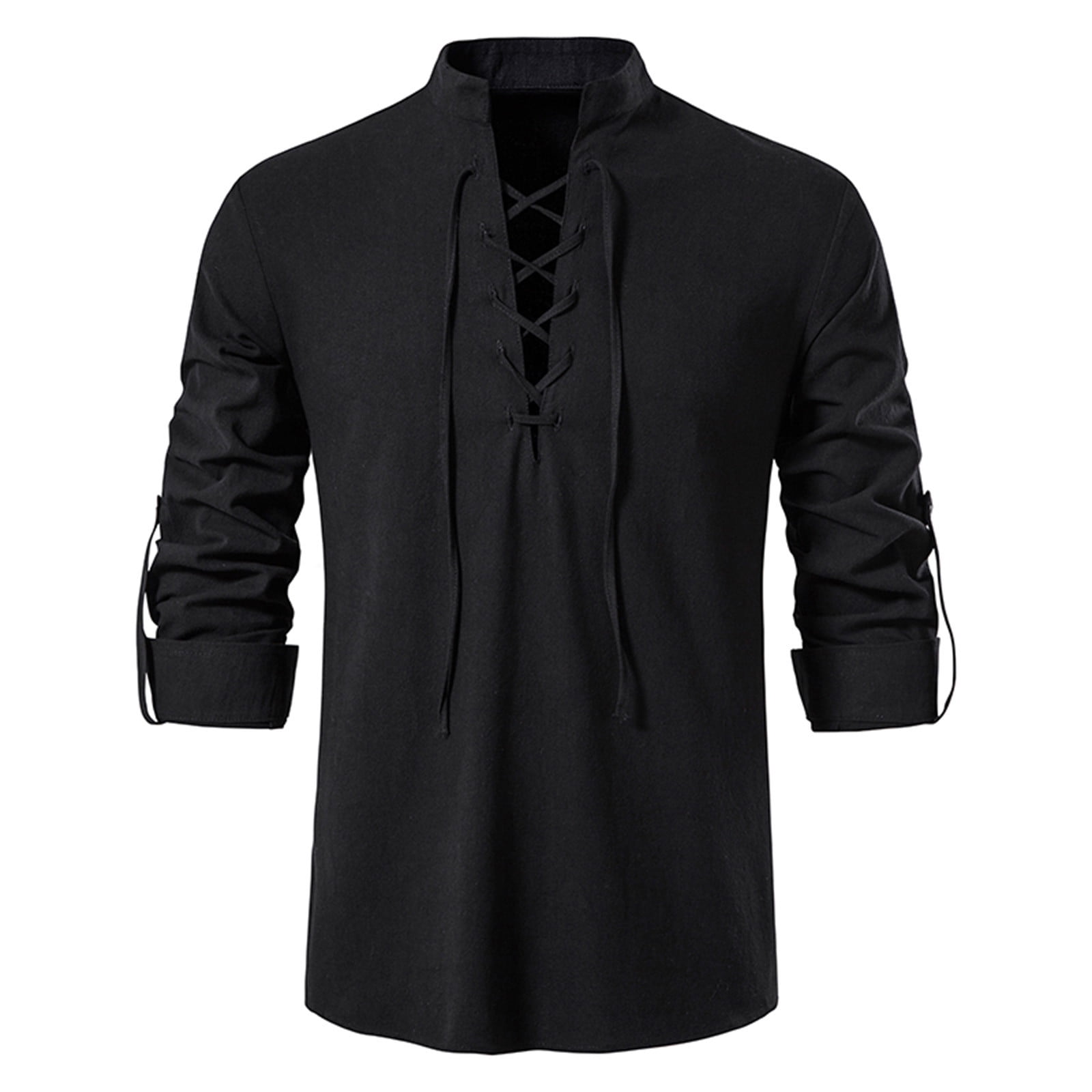 YLSDL Men's 2024 Long Sleeve Tunic Shirts Vintage Medieval Renaissance Lace Up V Neck Linen ...