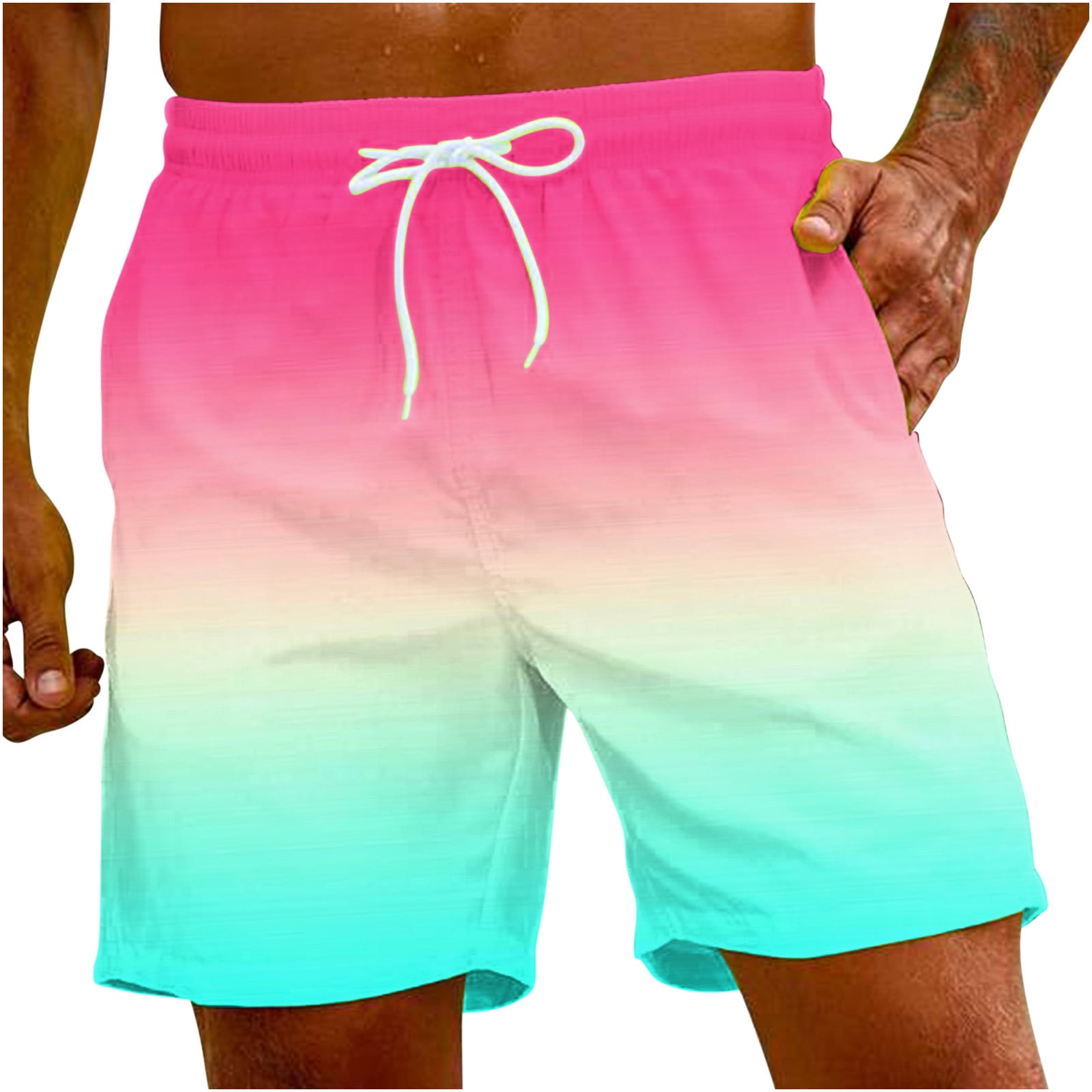 YLSDL Men's Gradient Swim Trunk Ombre Elastic Waist Shorts Slant ...