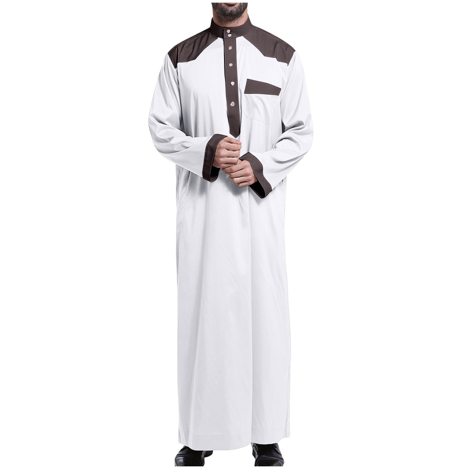 Ylsdl Mens Muslim Jubba Thobe Long Sleeve Arab Kaftan Islam Clothing
