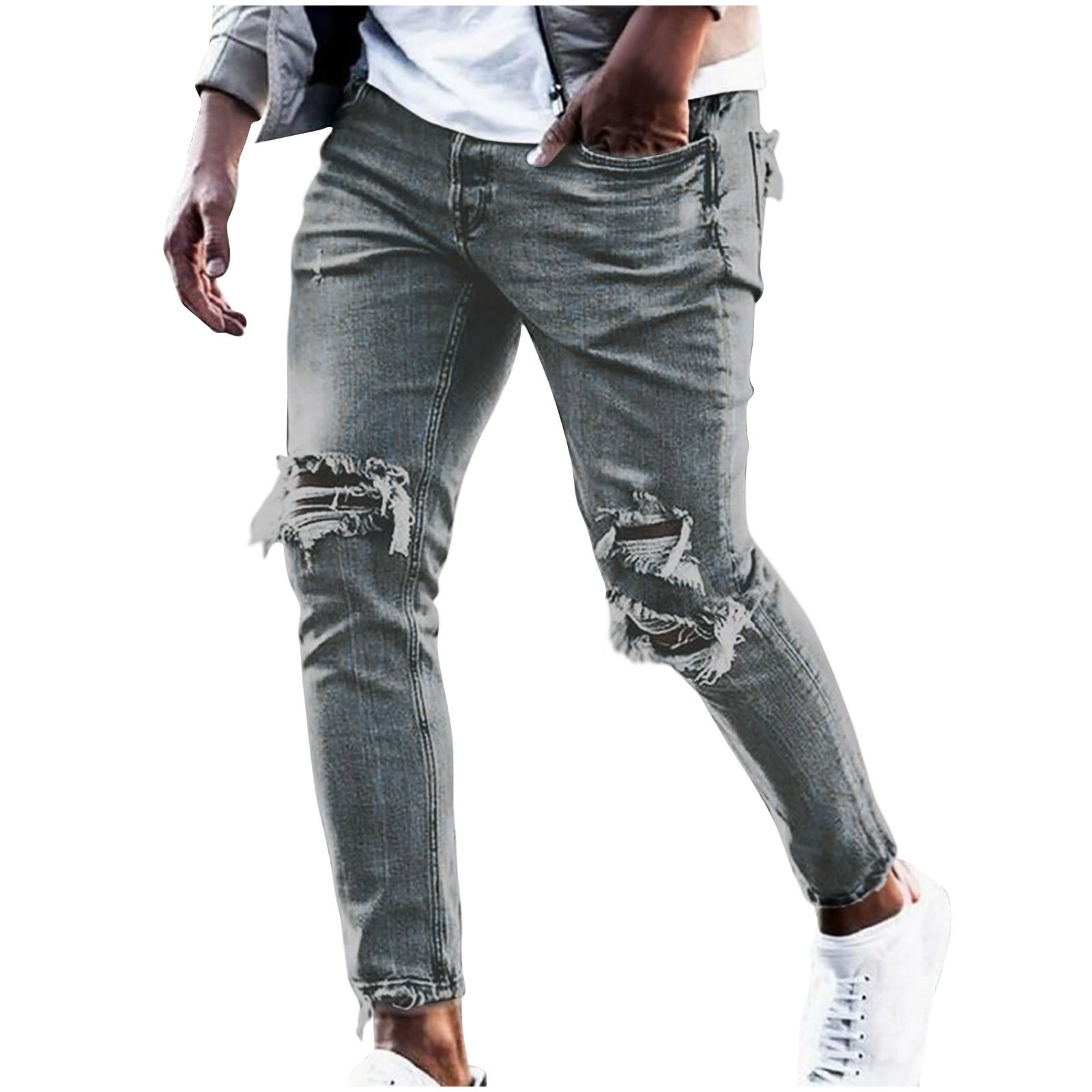 YLSDY Men's Ripped Biker Jeans Destroyed Denim Pants with Holes Slim ...