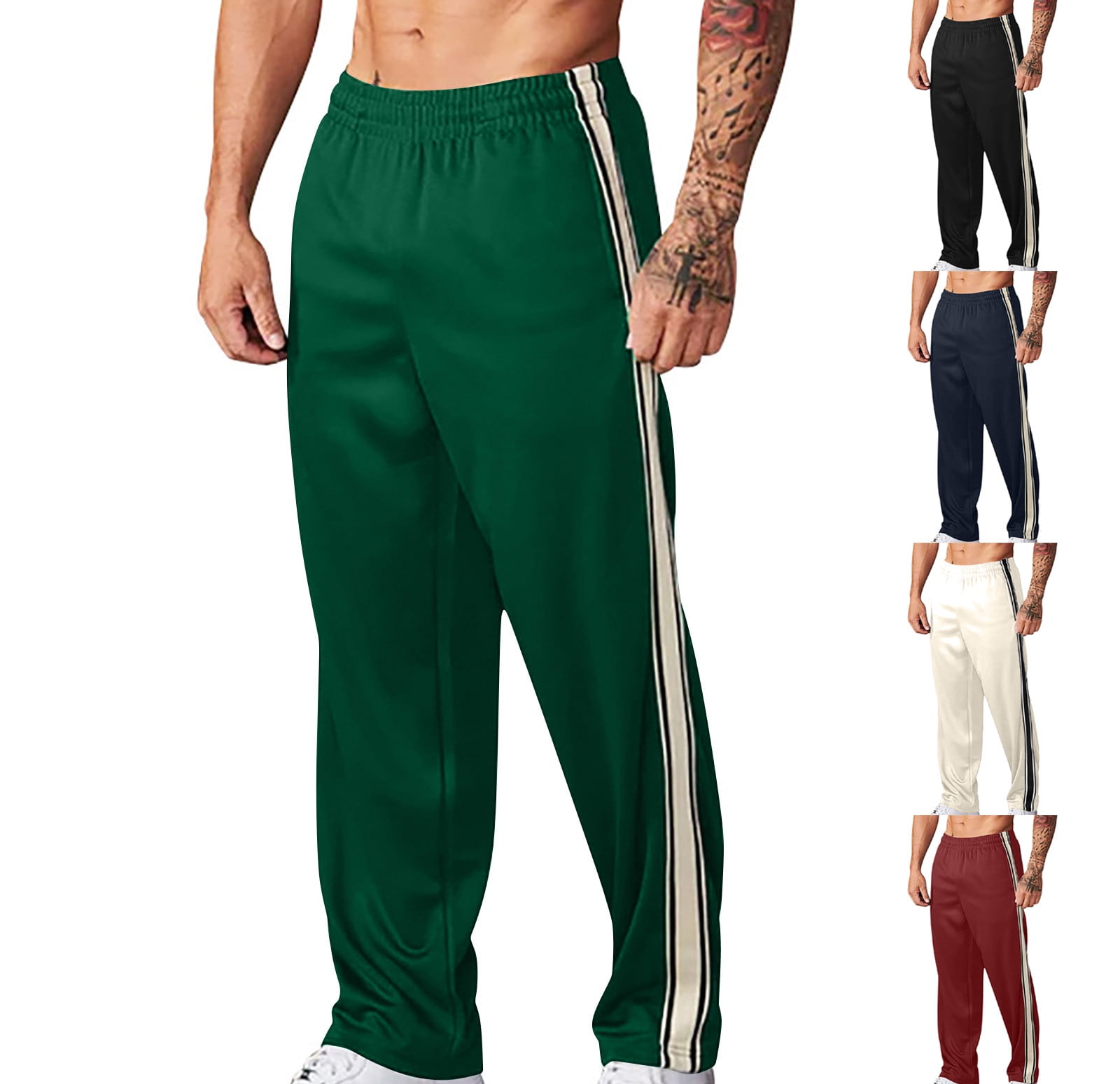 YLSDL Men's Track Pants Striped Elastic Waist Trousers Straight Leg ...