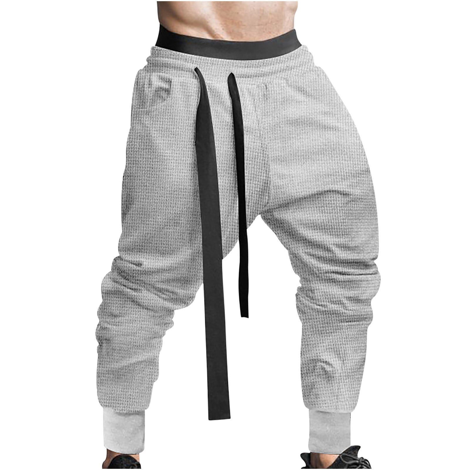 YLSDY Men's Waffle Knit Drawstring Joggers Plain Harem Pants Solid ...