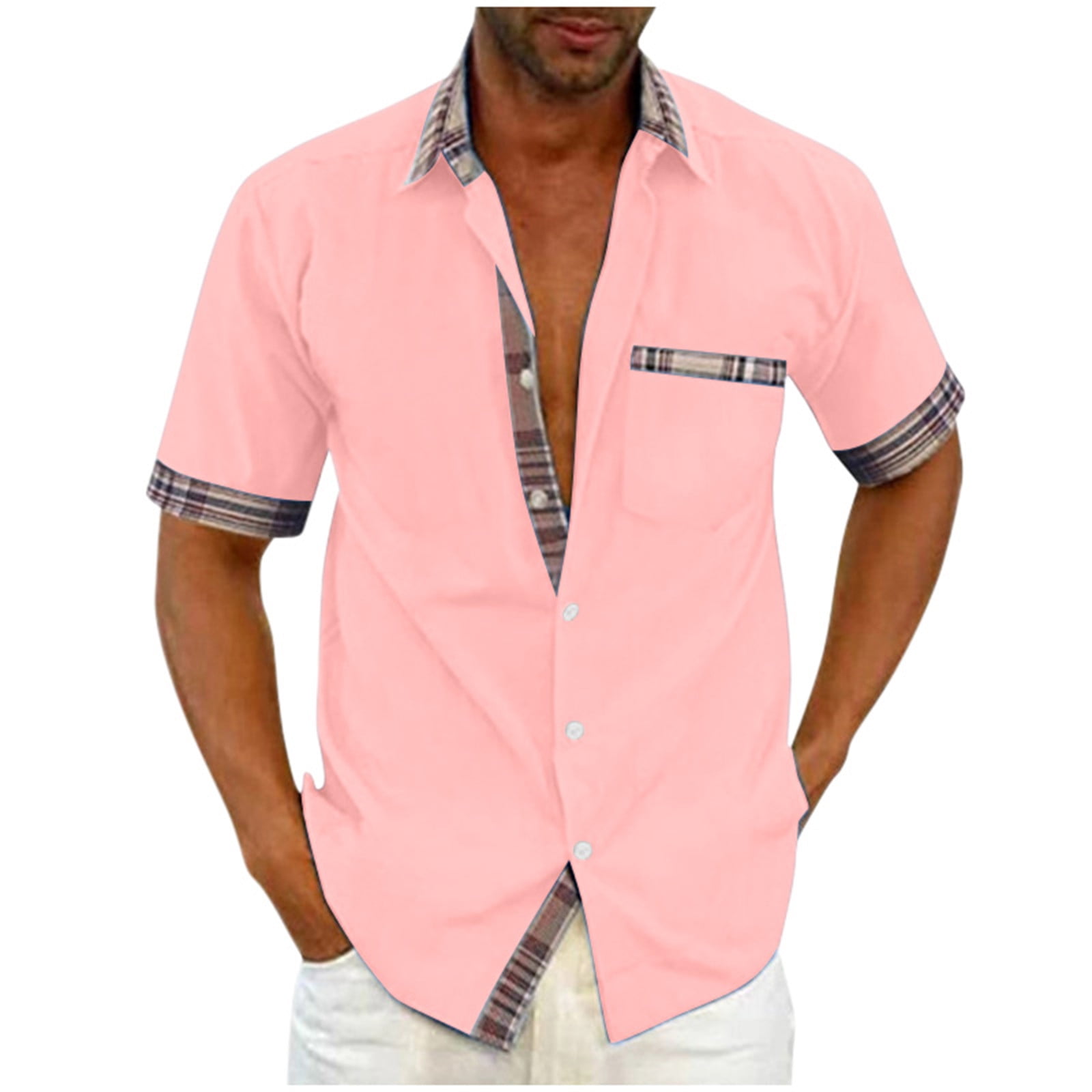 YLSDY Mens Cuban Guayabera Shirts Classic Solid Color Basic Tees Short Sleeve Blouse Button Down ...