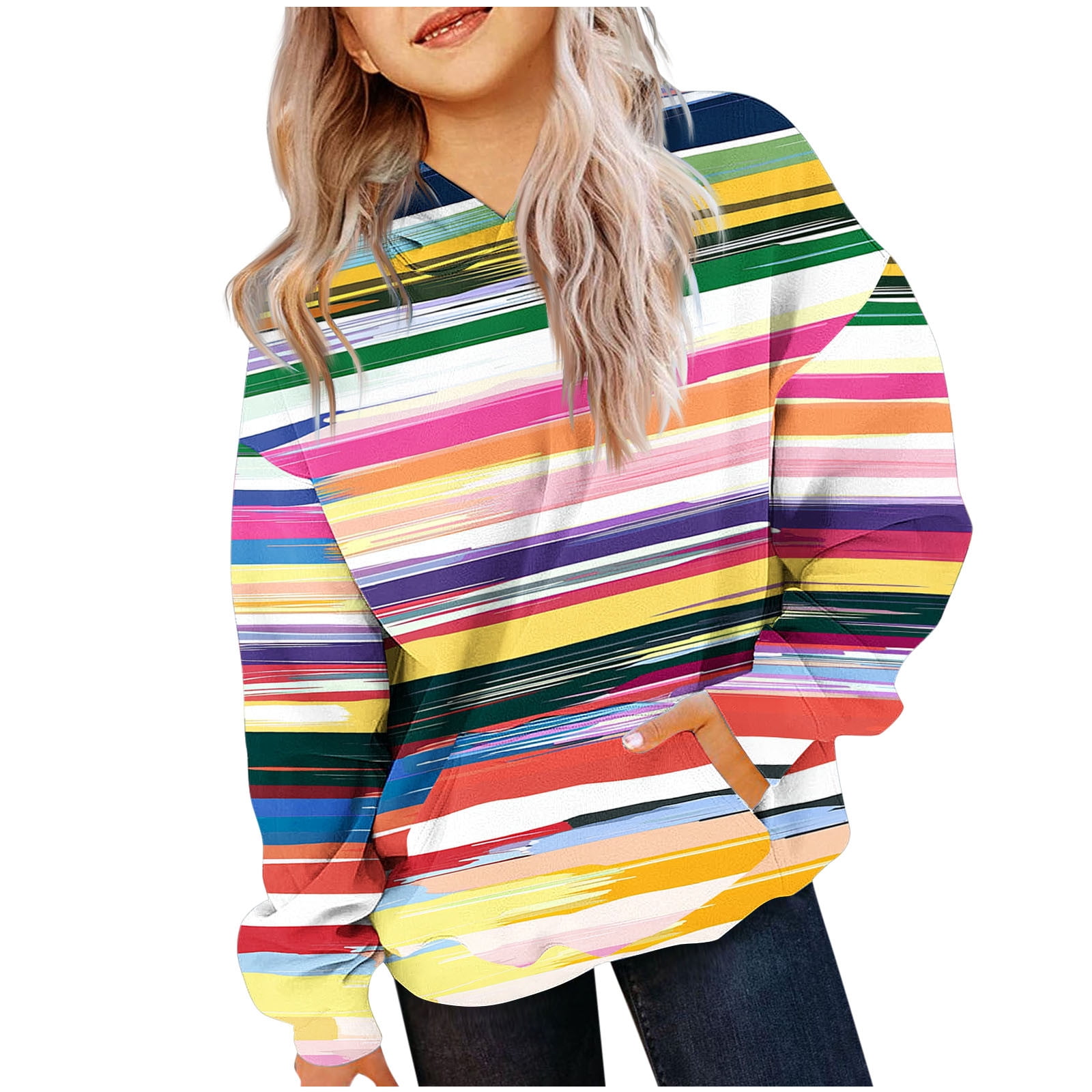 YLSDY Cute Hoodies for Teen Girls Striped Color Block Hooded ...