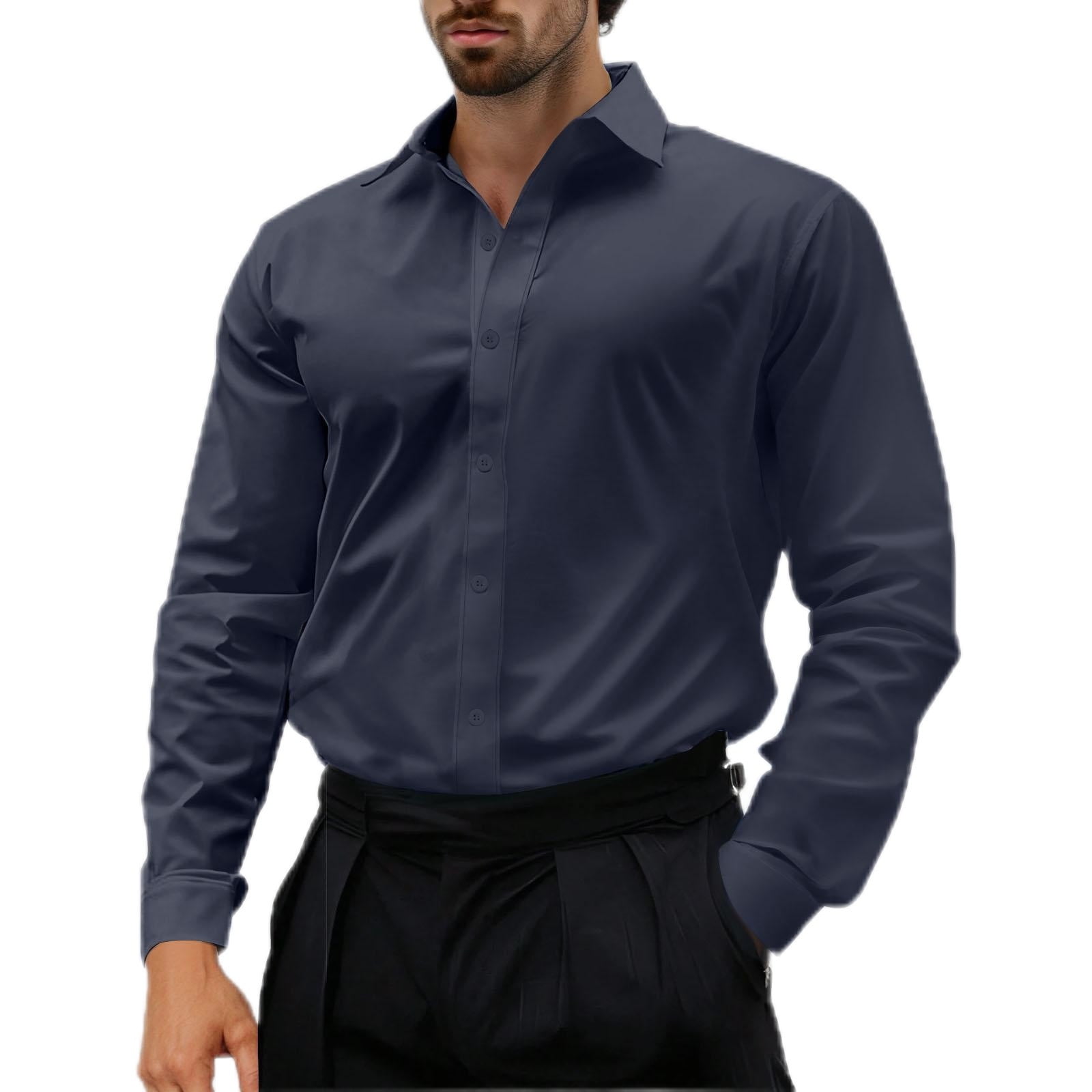 YLSDY Fashion Button Down Shirt Men Regular Fit Business Casual Dress ...