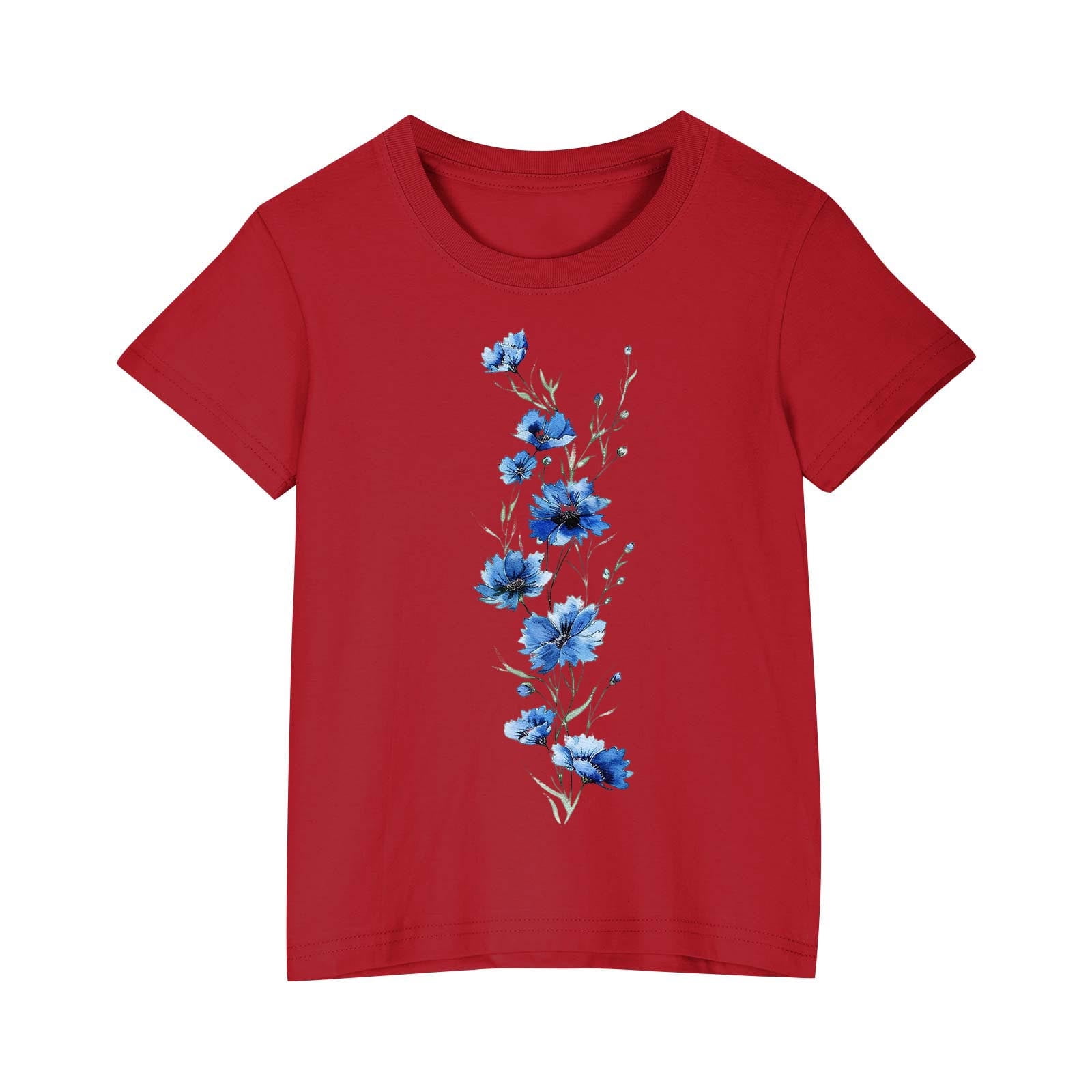 YLSDY Kids Summer Flower Graphic Tees for Girls Cute Print Crew Neck ...