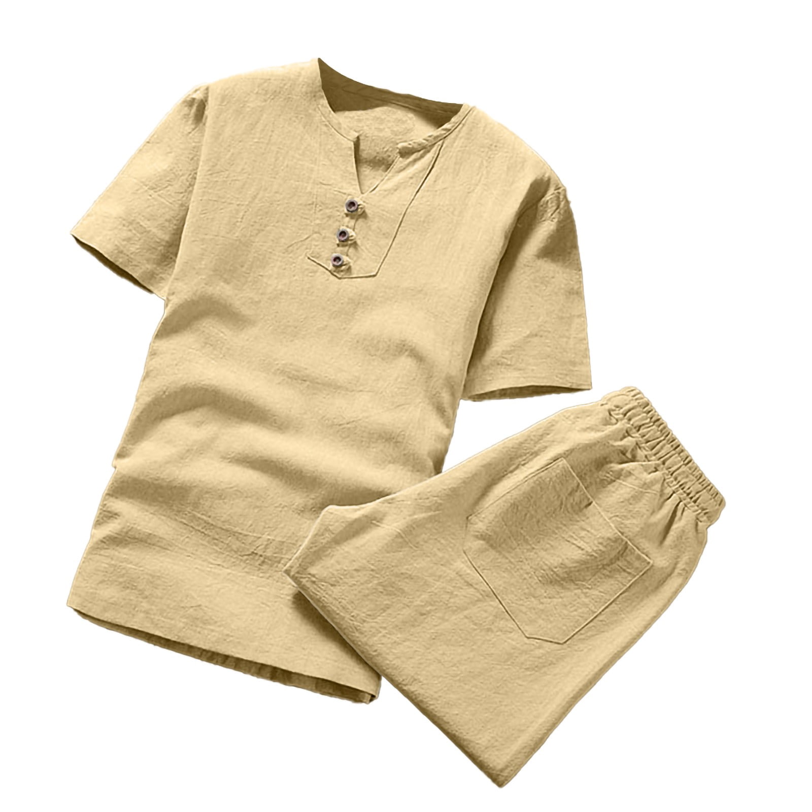 YLSDY Linen Sets for Mens 2 Piece Outfits Short Sleeve Button Down ...