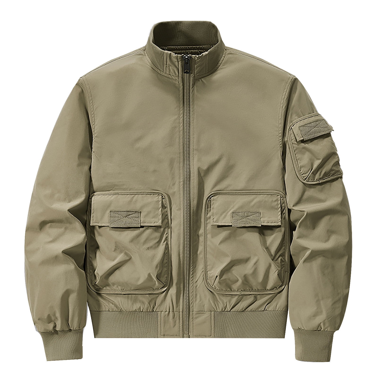 YLSDY Men's Bomber Jacket Winter Warm Zipper Stand Collar Solid Color ...