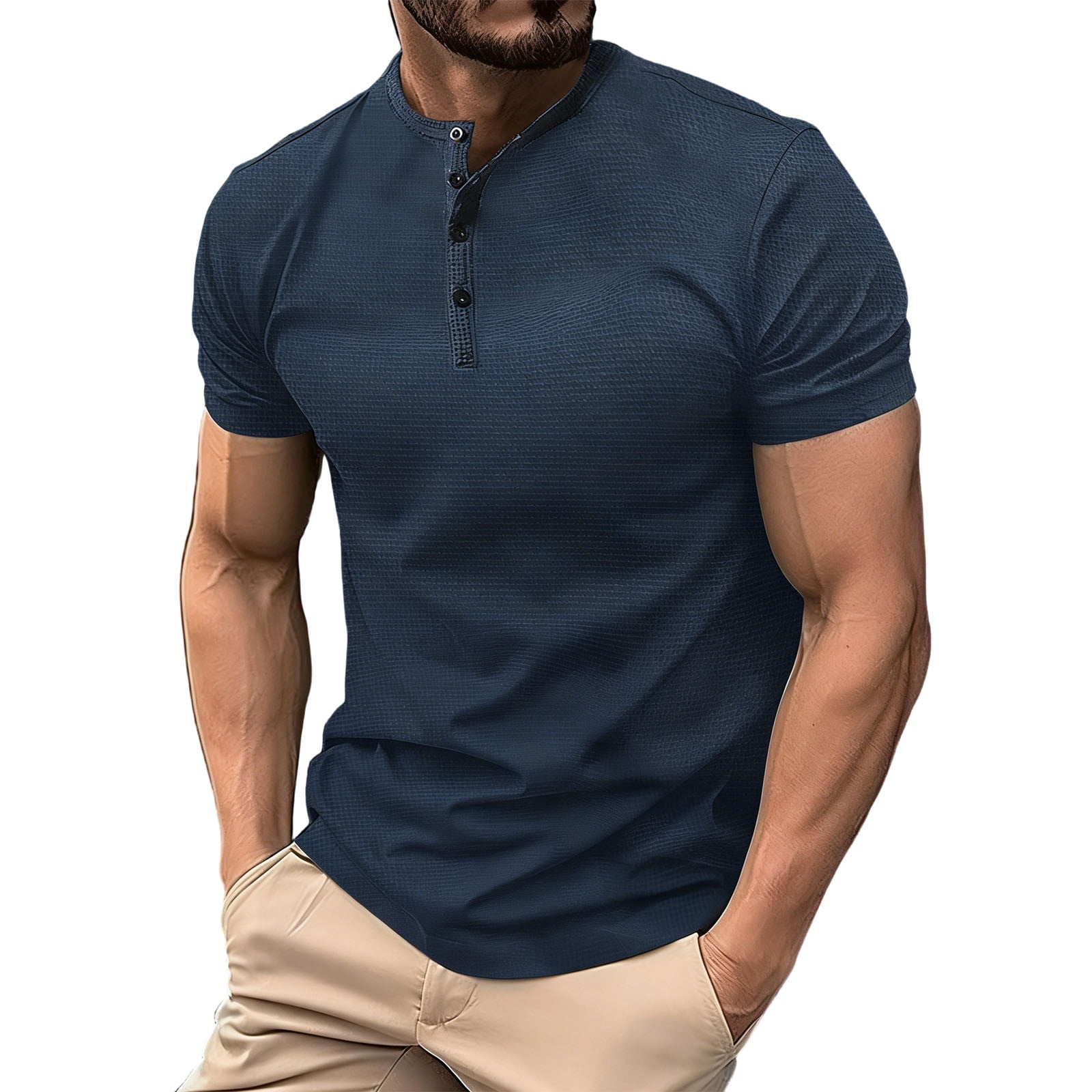 YLSDY Men's Casual Henley Shirts Short Sleeve Solid Color T-Shirts ...