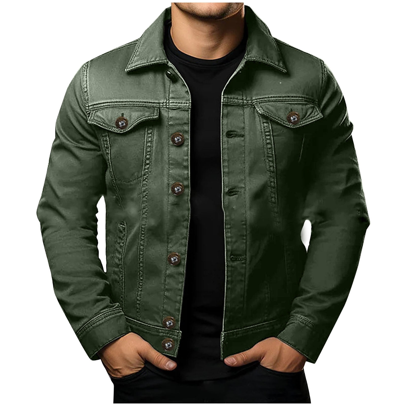 YLSDY Men's Denim Jacket Button Up Long Sleeve Cotton Jacket Classic ...