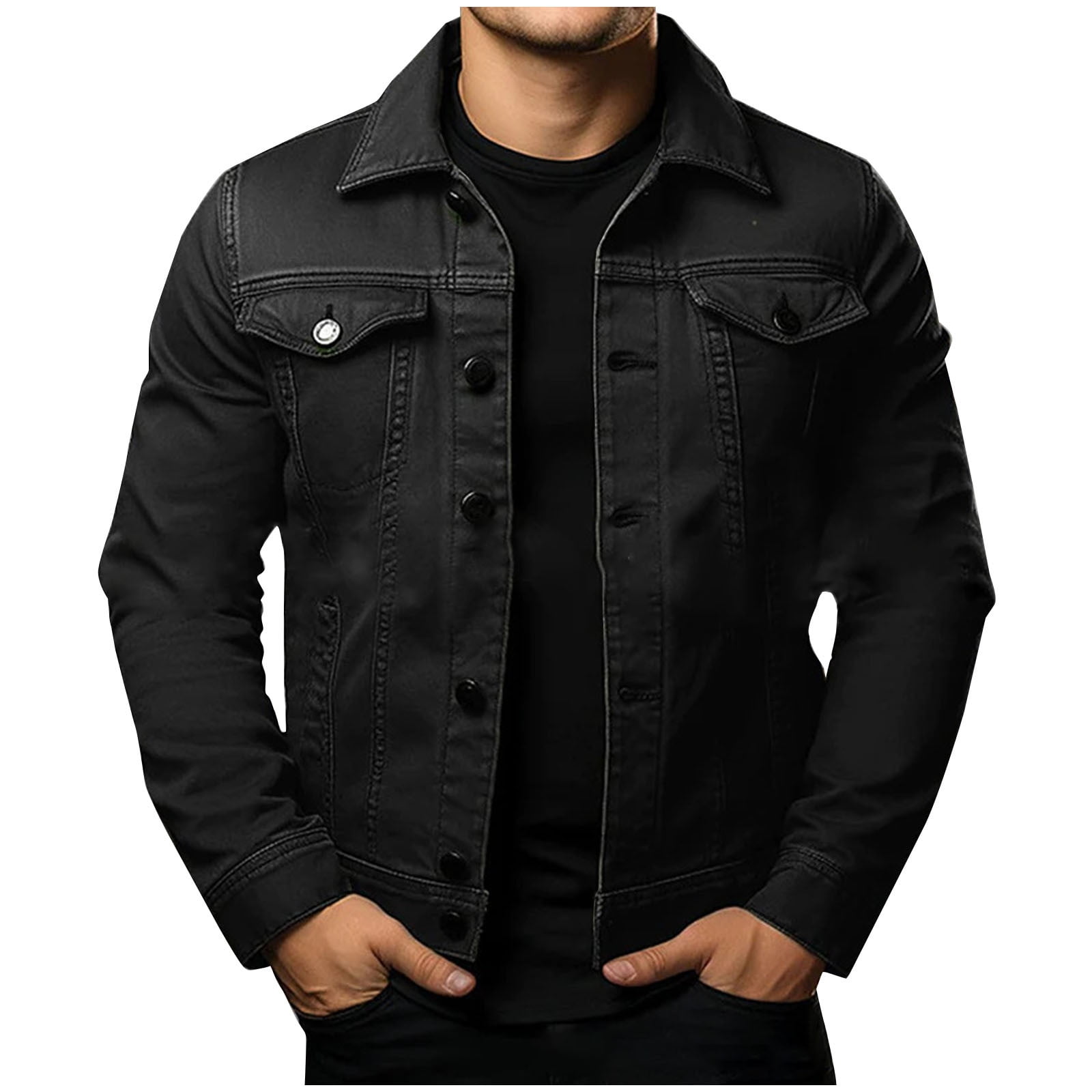YLSDY Men's Denim Jacket Button Up Long Sleeve Cotton Jacket Classic ...